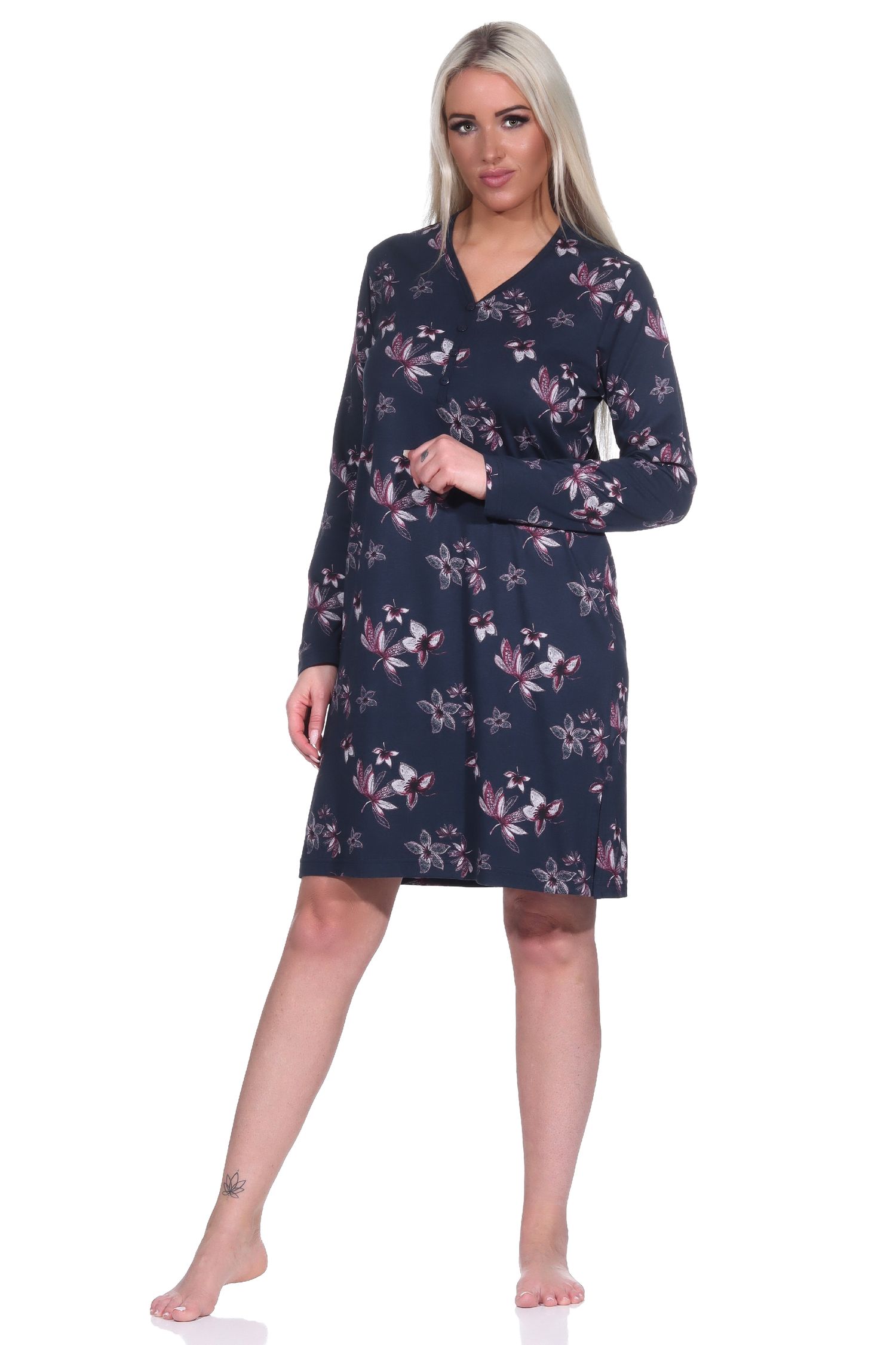 Damen Nachthemd langarm Sleepshirt in floralem Design - auch in ...