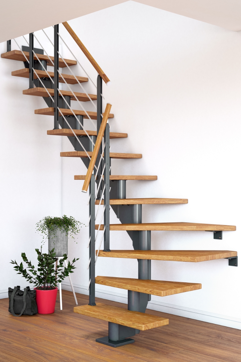 Treppe Dolle Hamburg, Treppenlauf 1/4, anthrazit, Designgeländer ...