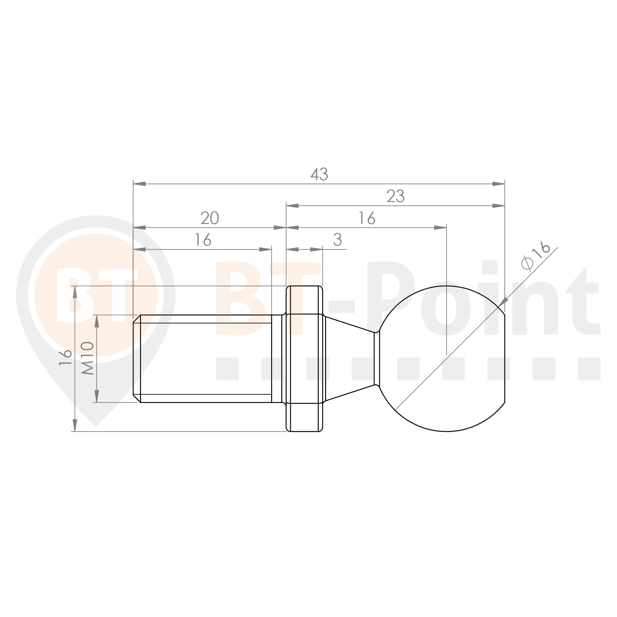 Bullet Pin 16mm m10 DIN 71803 Ball Head Ball Pins Head Gas Spring Ball ...