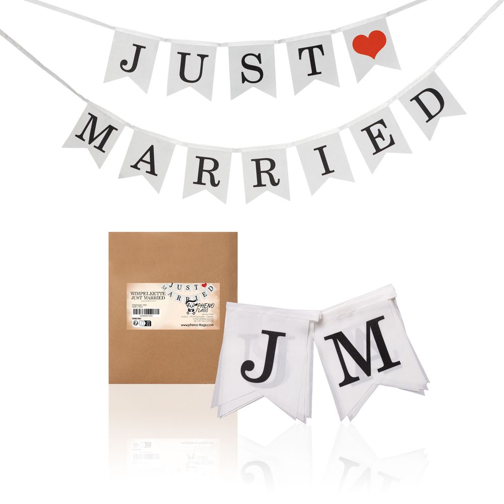 Buy Just Married pennant chain cheap – At PHENO FLAGS | Order coloured ...