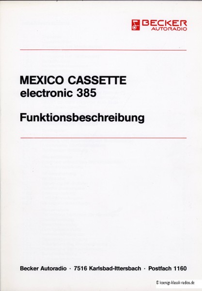 Function manual for Becker Mexico Cassette electronic 385 | plentyShop LTS Function manual for Becker Mexico Cassette electronic 385 | plentyShop LTS