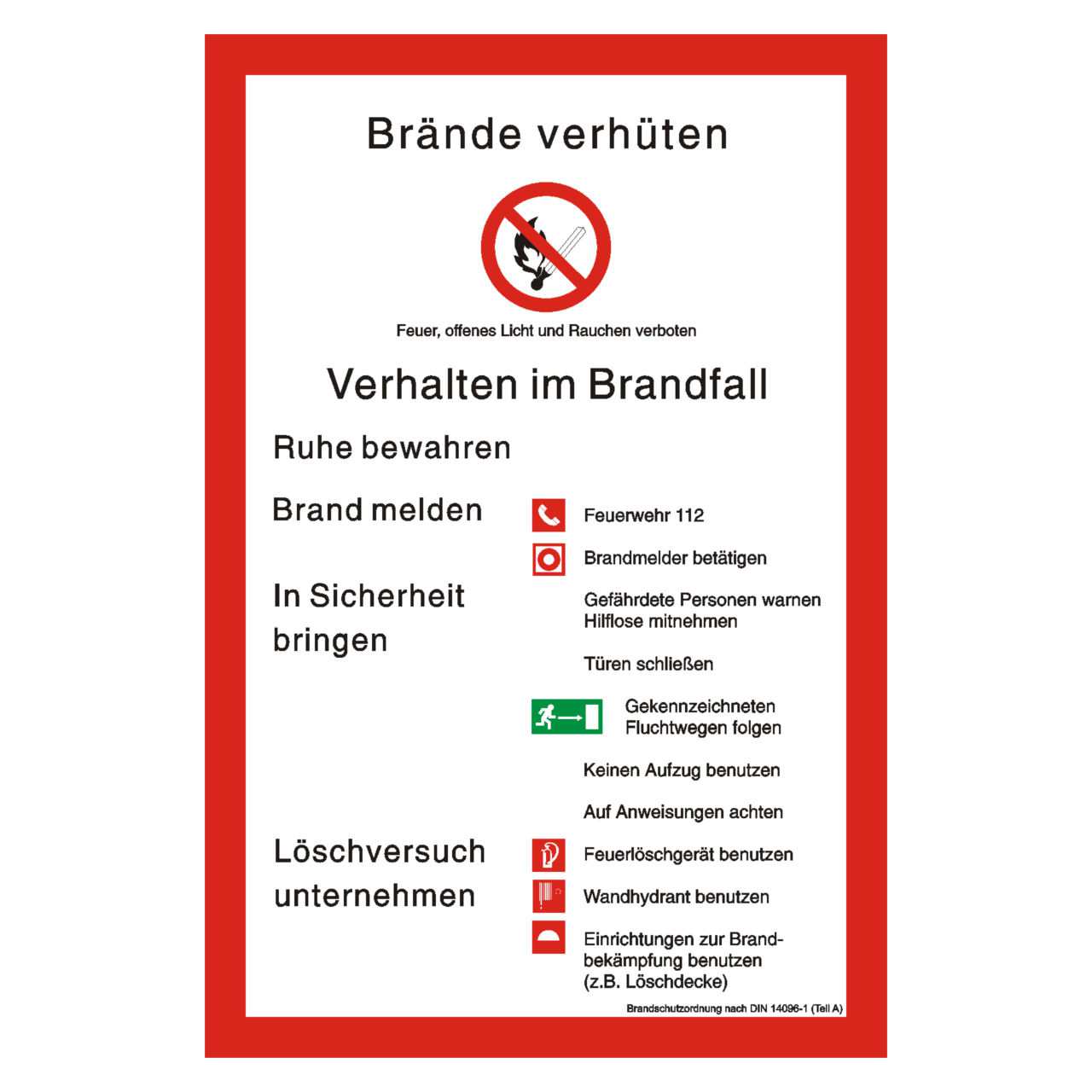 Sicherheitsaushang " Brandschutzordnung mit Symbolen nach BGV A8 / DIN ...