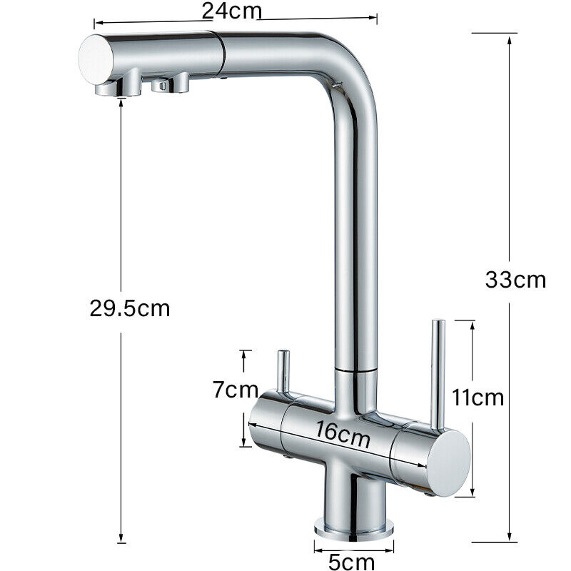 3-Wege-Wasserhahn mit ausziehbarer Brause PURE WAVE, Chrom, Schwarz