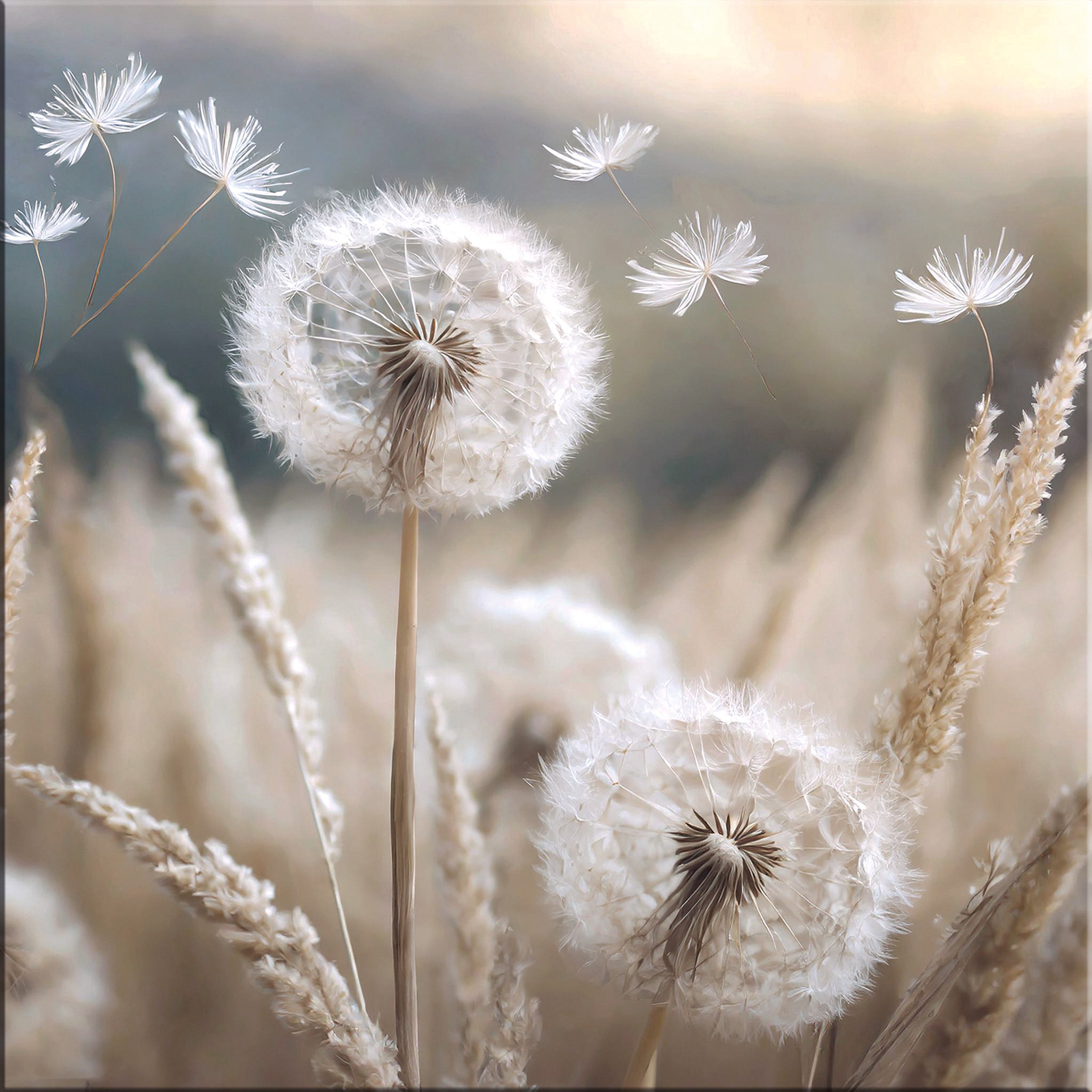 Glasbild 30×30 cm Pusteblumen beige | Artissimo – art is simply more