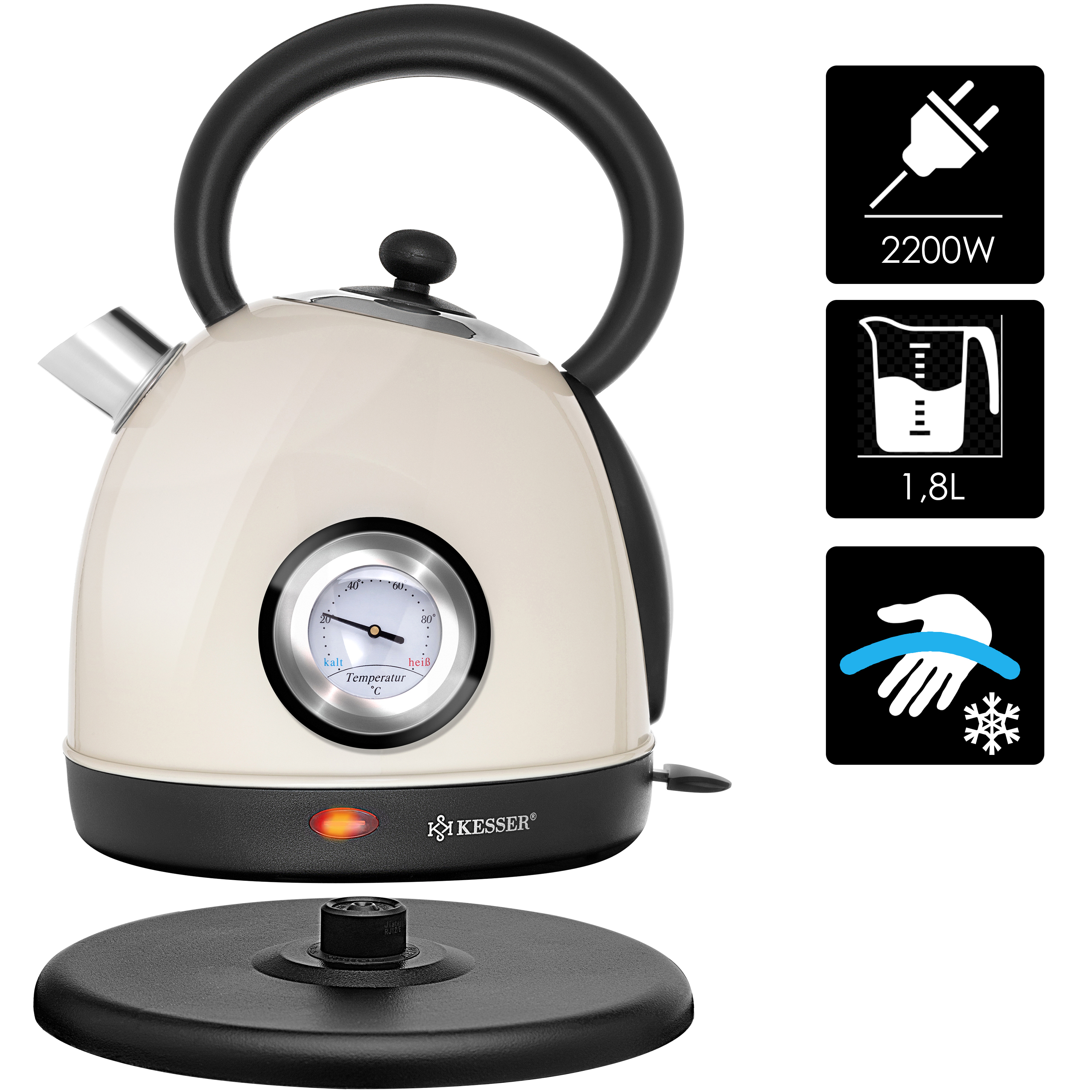 KESSER® Wasserkocher Edelstahl | 2200W | BPA frei | 1,8 Liter | Retro ...