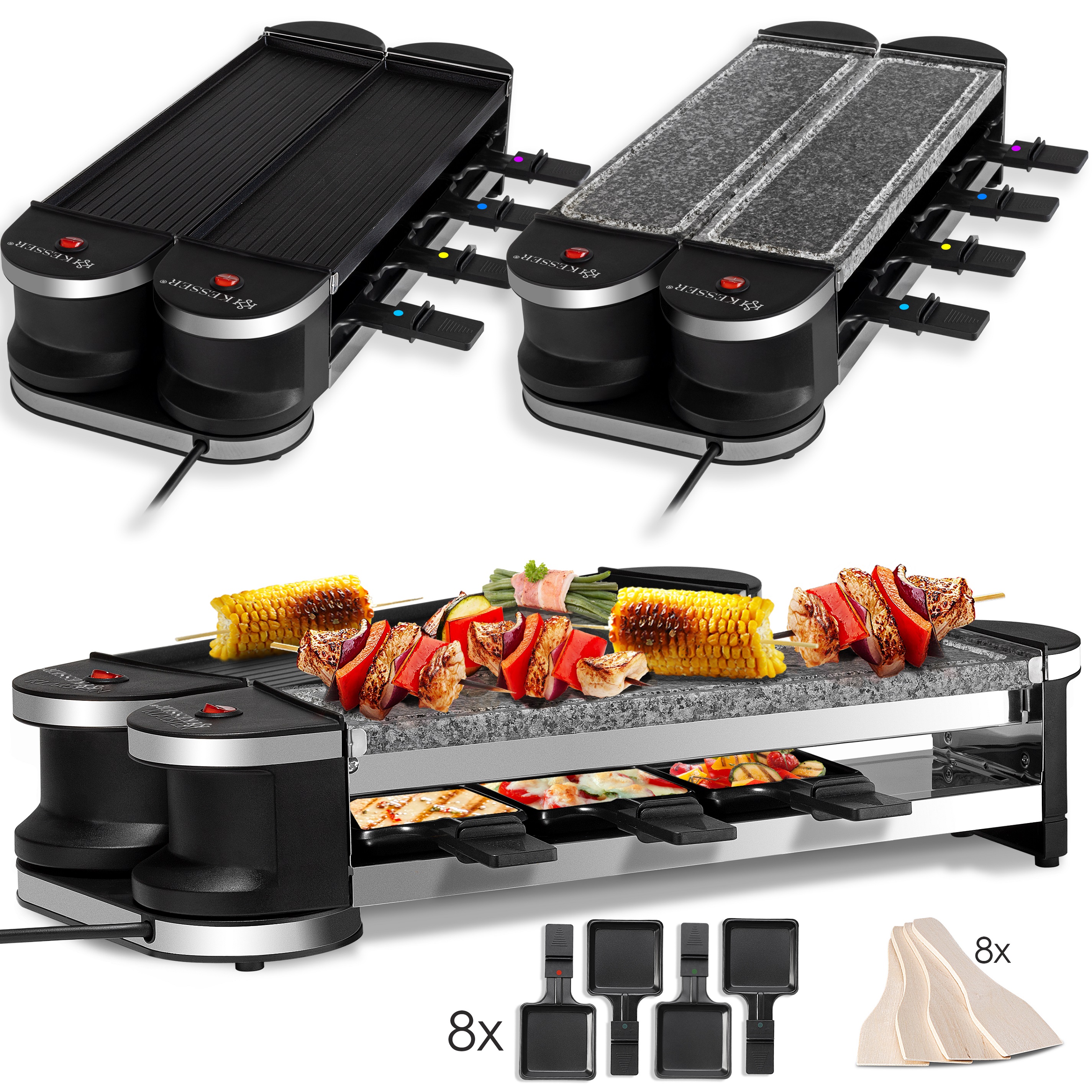 KESSER® 2in1 Raclette - Tischgrill, Grill Partygrill , für 8 Personen ...