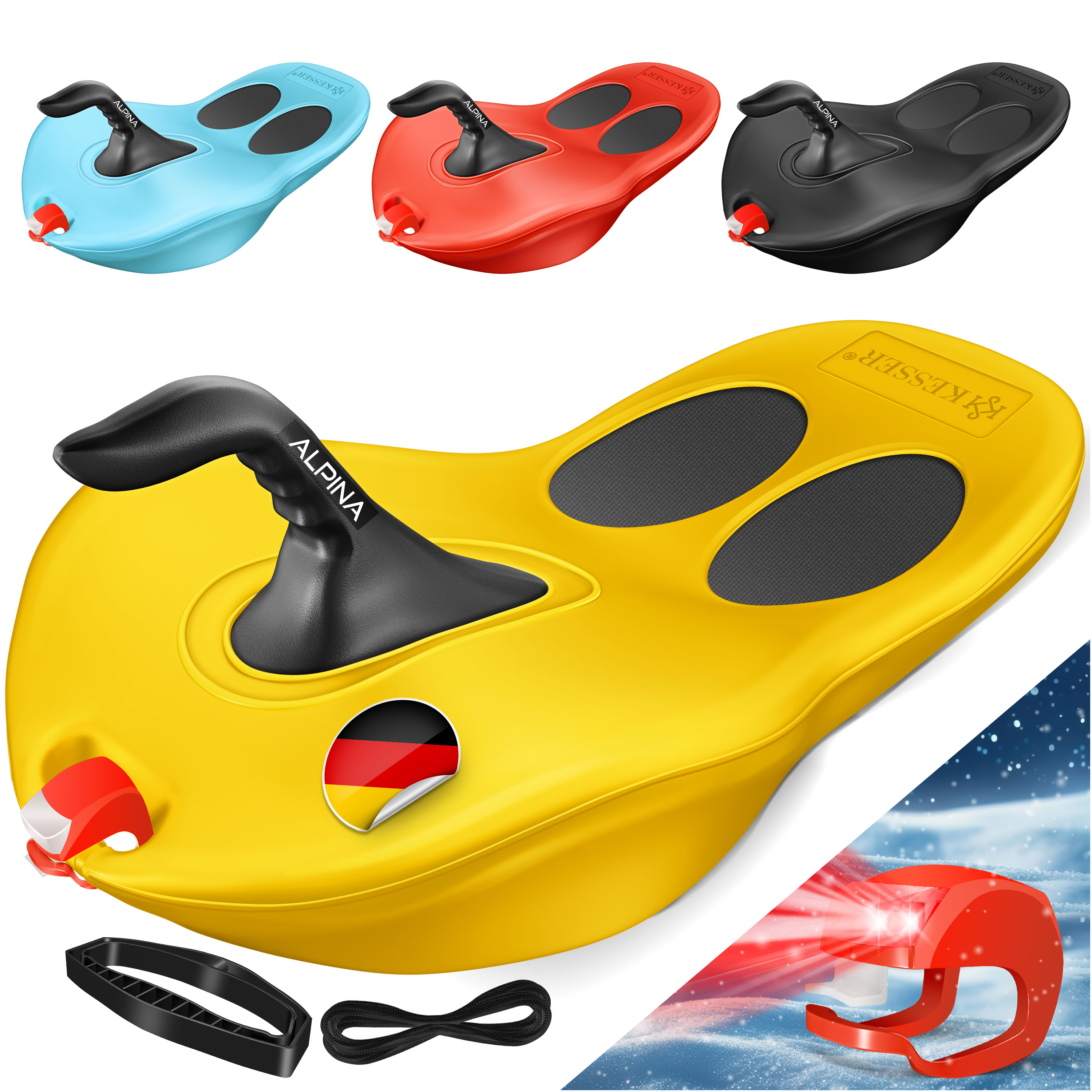 KESSER® Bob Schneebob Alpina Mit LED Licht inkl. Zugseil Schlitten ...