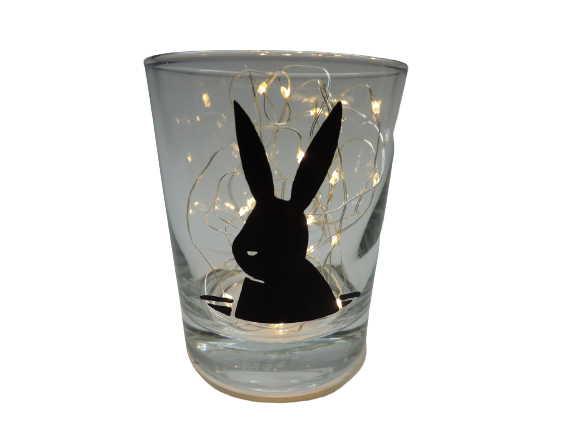 Teelicht Glas Windlicht print "Hase im Loch" schwarz Handmade ...