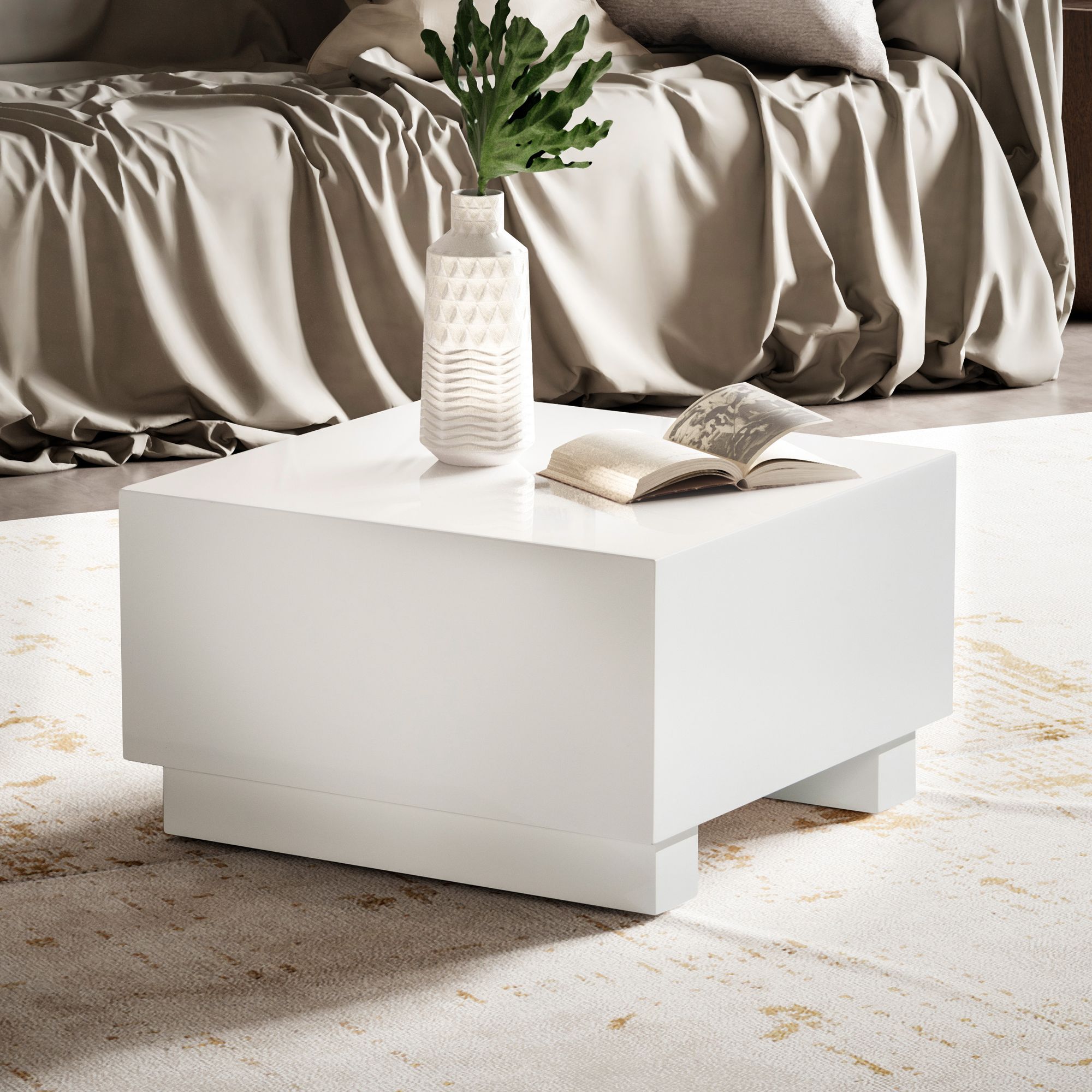 Couchtisch FineBuy Sofatisch MONOBLOC Weiß Hochglanz 60x60 cm ...