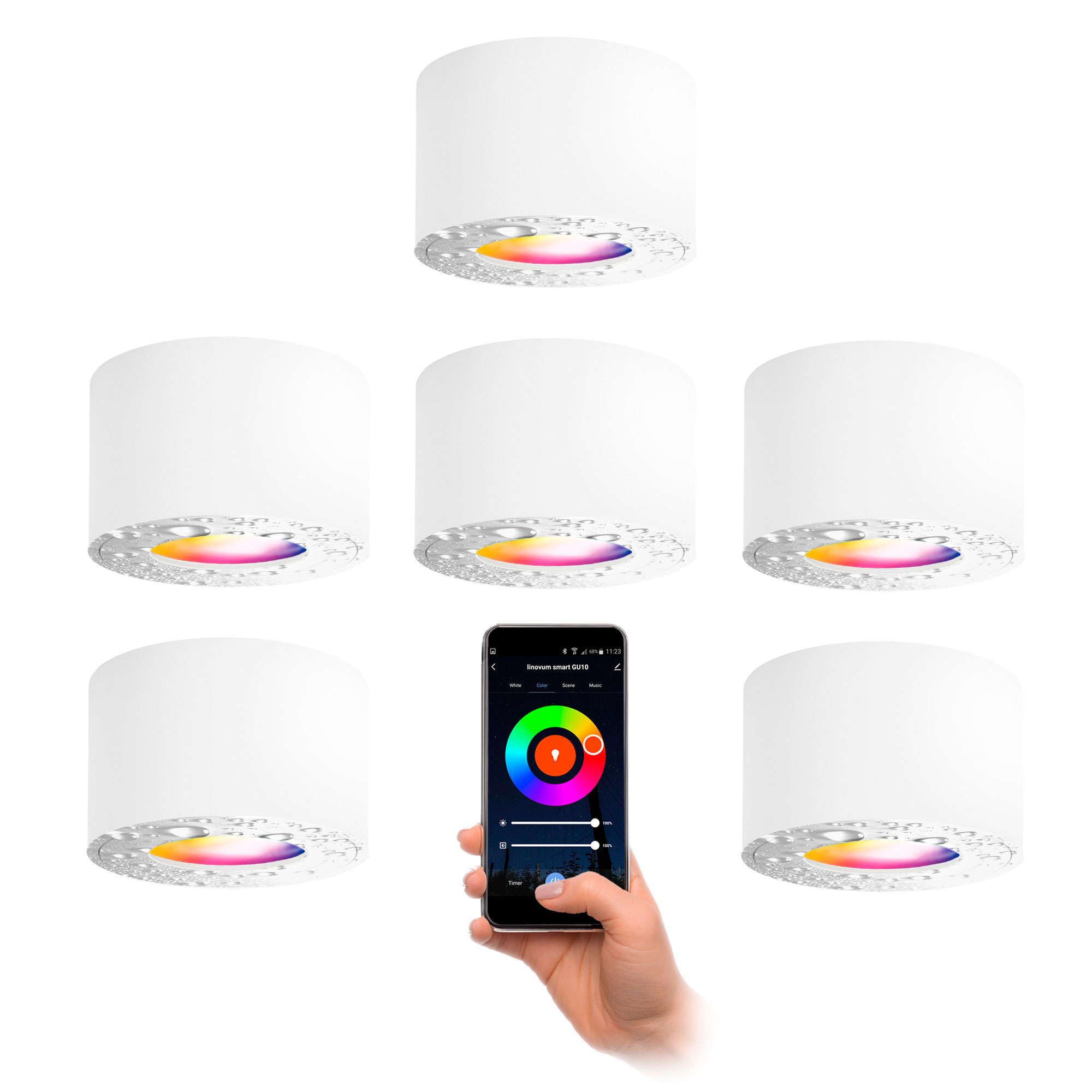 Smarte Aufbauleuchte SMOL-W matt weiß mit Wasserschutz IP44 inkl. Wifi ...