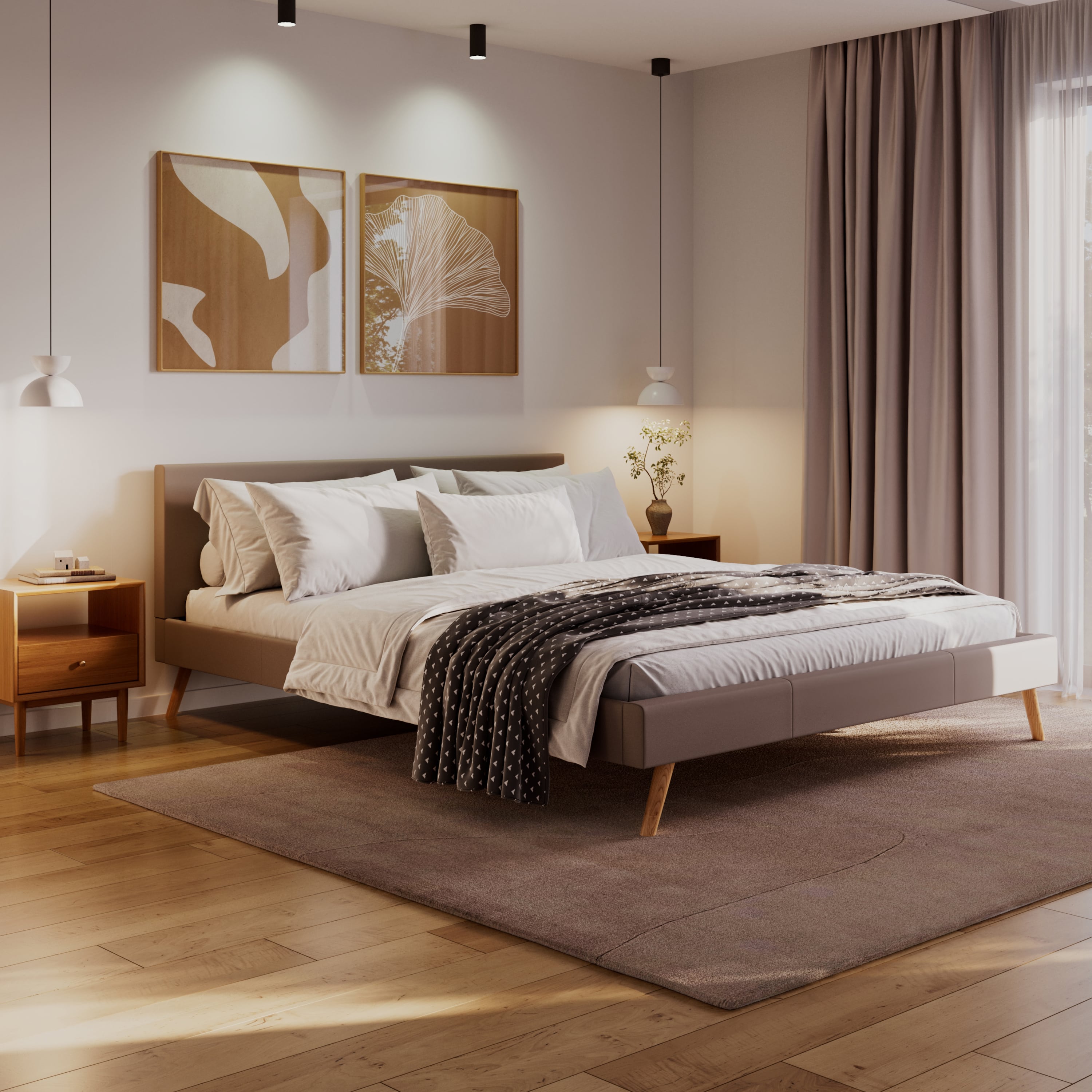 Lederbett ELVAR 180 x 200 cm taupe | GONSER.CH