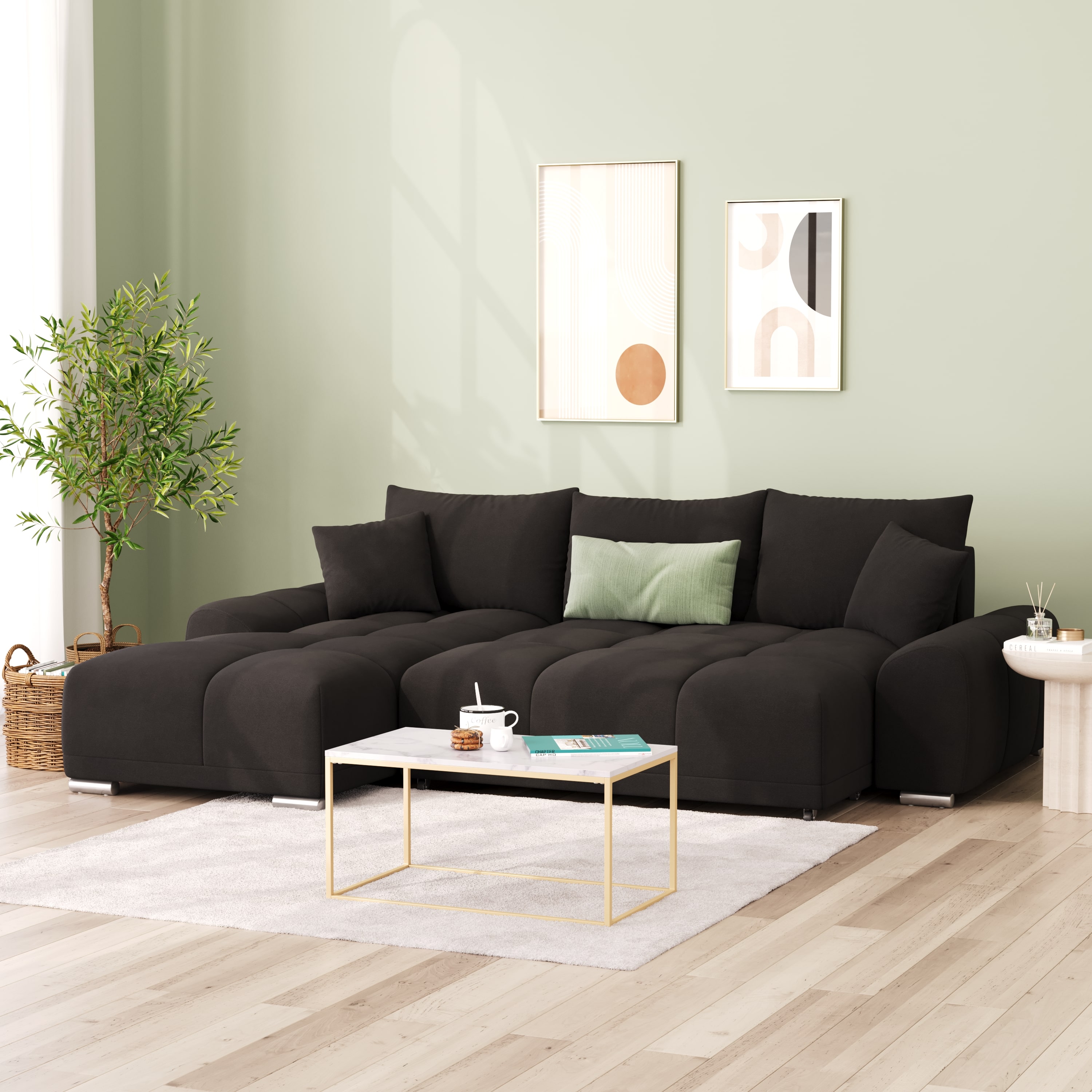 Ecksofa mit Schlaffunktion TRAVIS links schwarz | GONSER.CH