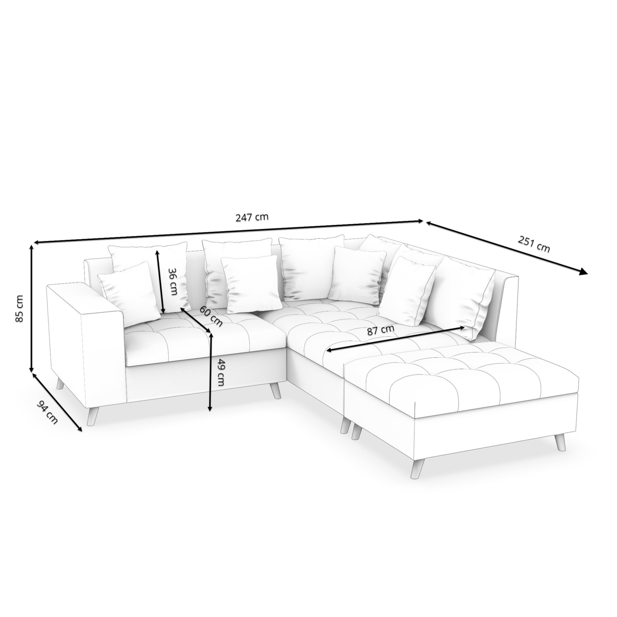Ecksofa Samt mit Ottomane ELINA rechts anthrazit | GONSER.CH
