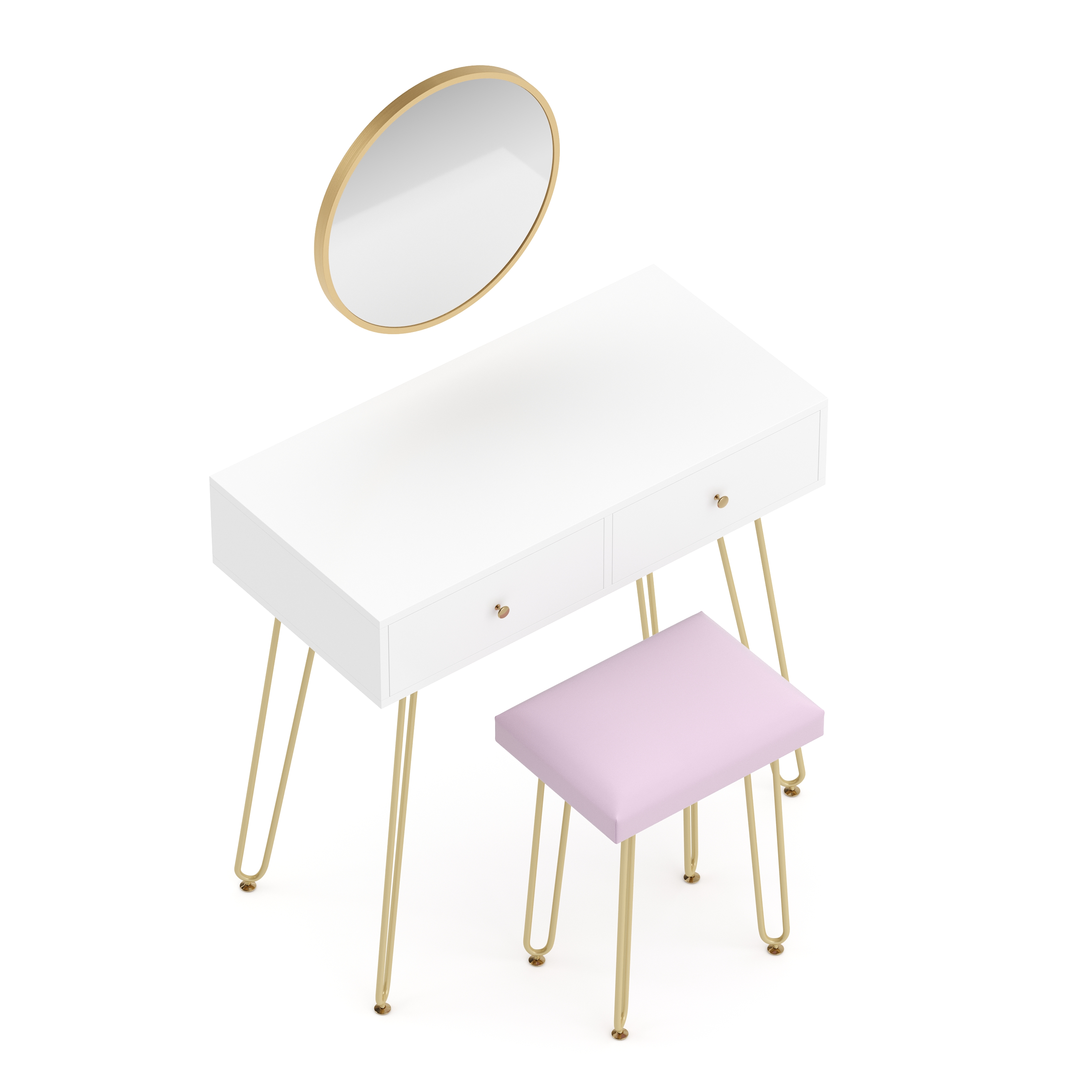 Dressing table with stool and mirror APHRODITE 80 x 40 cm white/gold ...