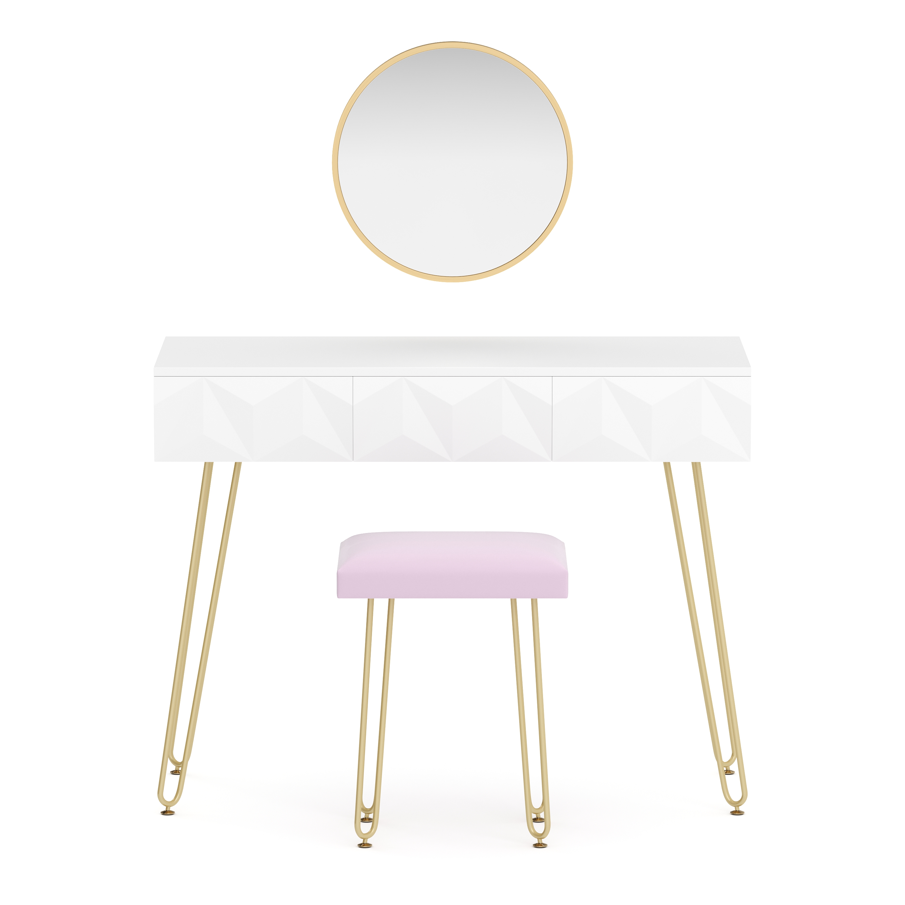 Dressing table with stool and mirror ELEONORA 100 x 40 cm white/gold ...