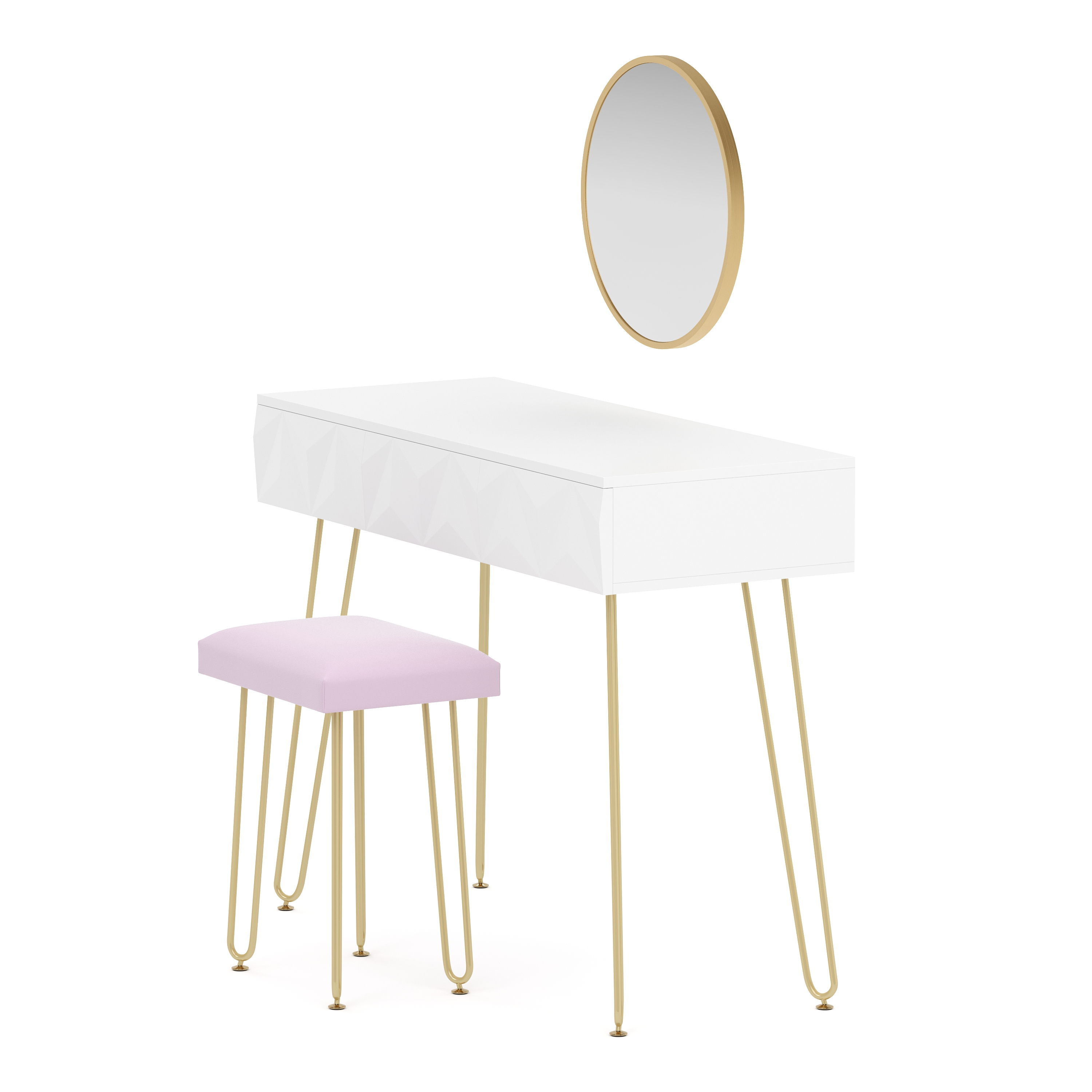 Dressing table with stool and mirror ELEONORA 100 x 40 cm white/gold ...