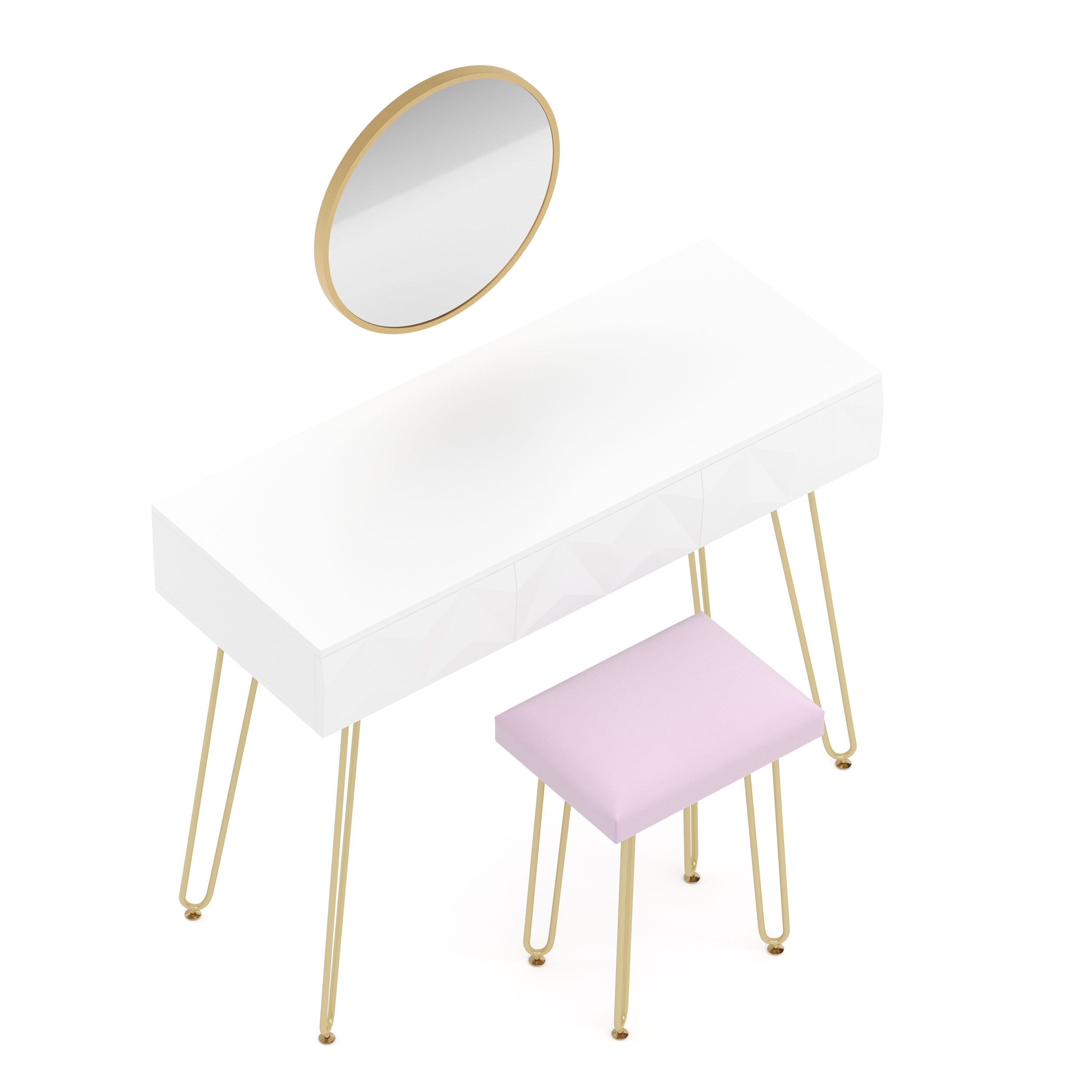 Dressing table with stool and mirror ELEONORA 100 x 40 cm white/gold ...