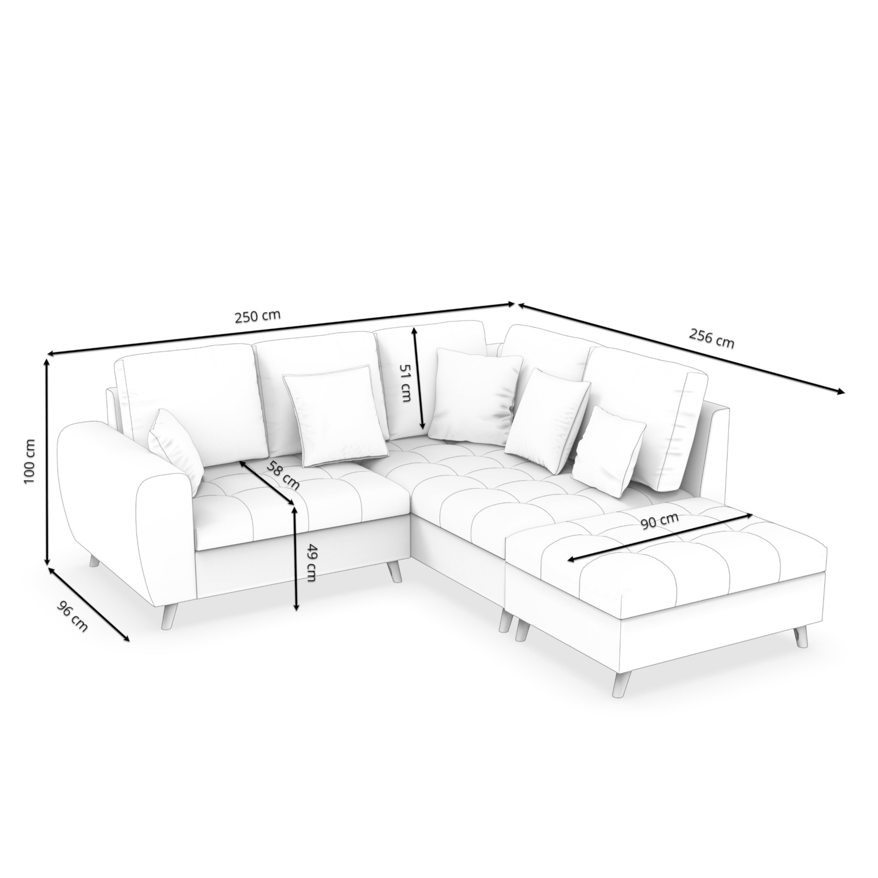 Ecksofa mit Ottomane ISLA rechts anthrazit | GONSER.CH