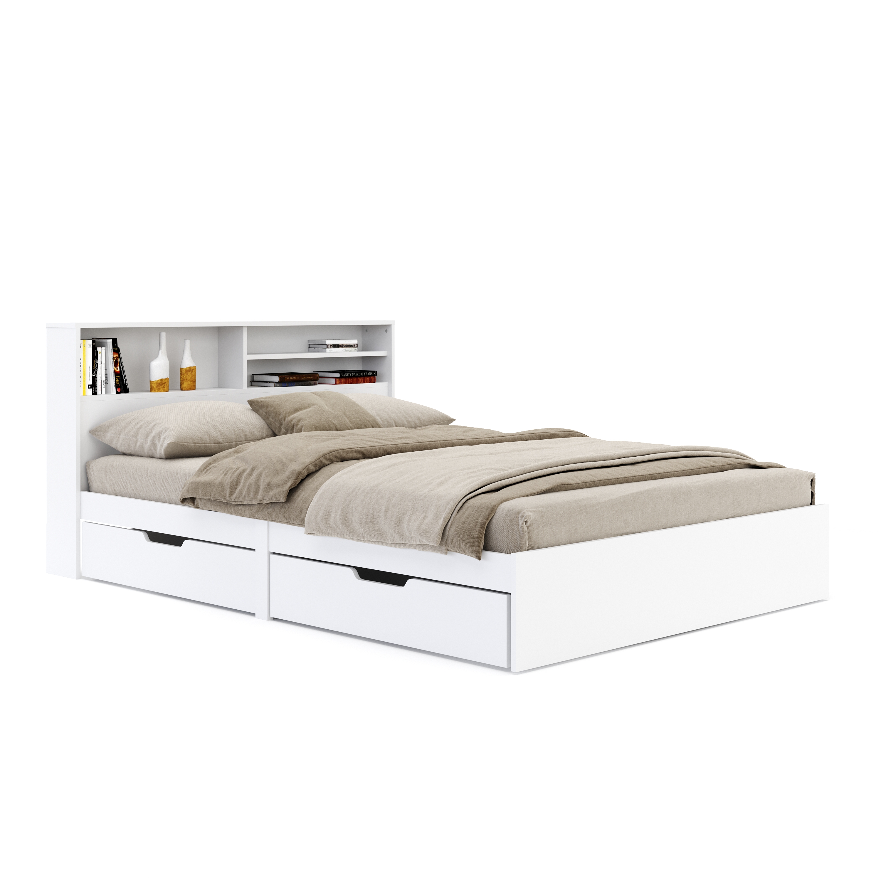 Bett Holz GENESIS mit Stauraum und Schubladen 140 x 200 cm weiss ...