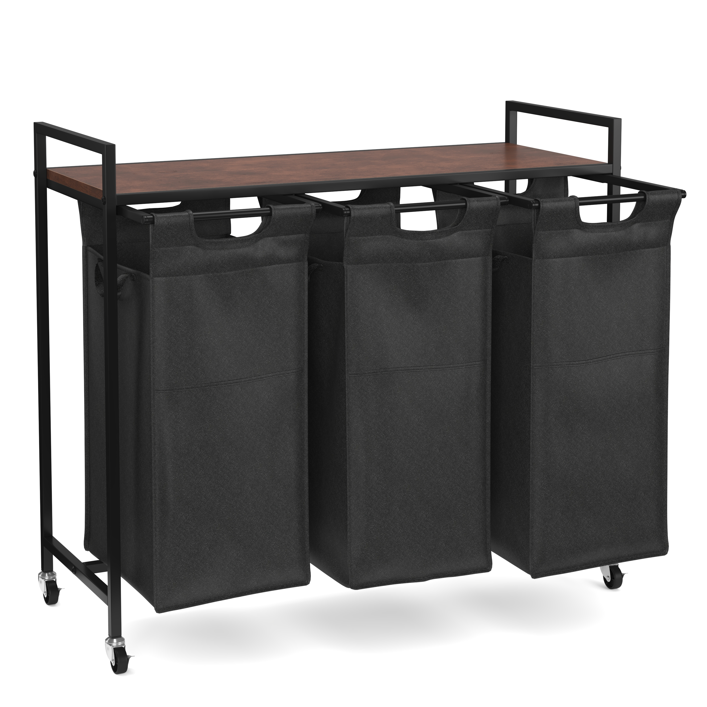 Panier à linge 3 compartiments sur roulettes 119L noir | Gonser.ch ...