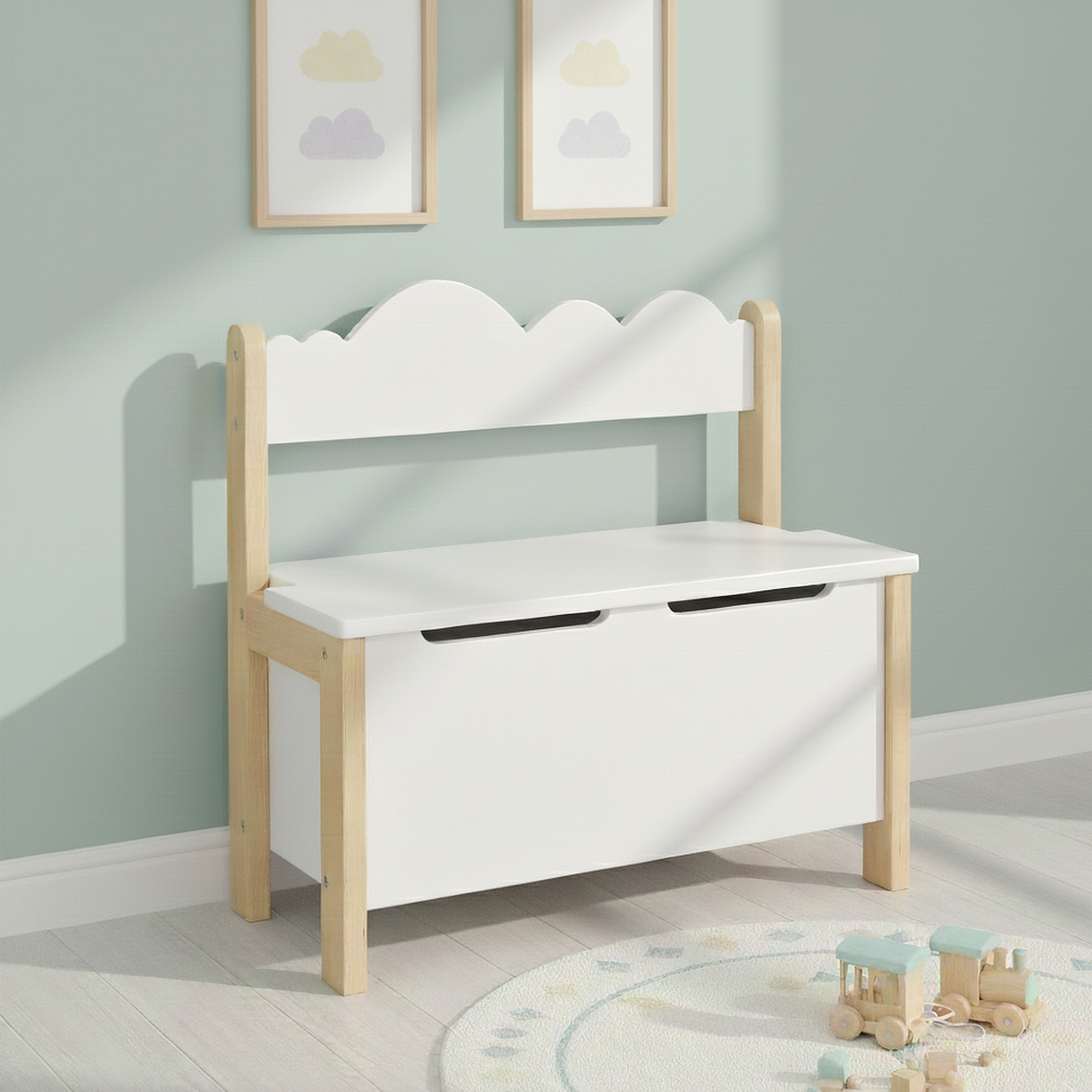 Banc pour enfants avec espace de rangement DREAMYCLOUD 60 x 55 cm blanc ...