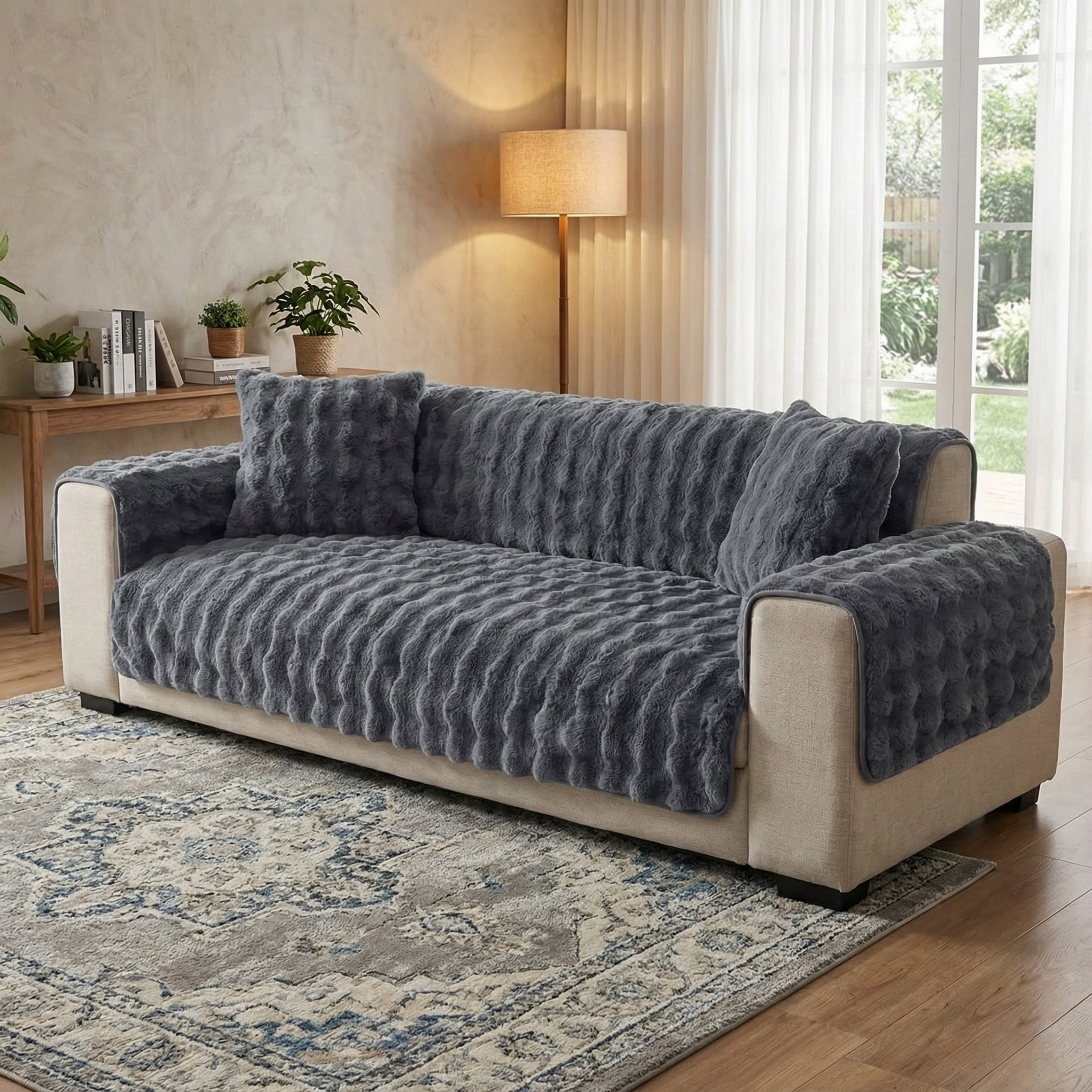 Housse de coussin en fourrure de lapin synthétique 45 x 45 cm 2 pcs ...