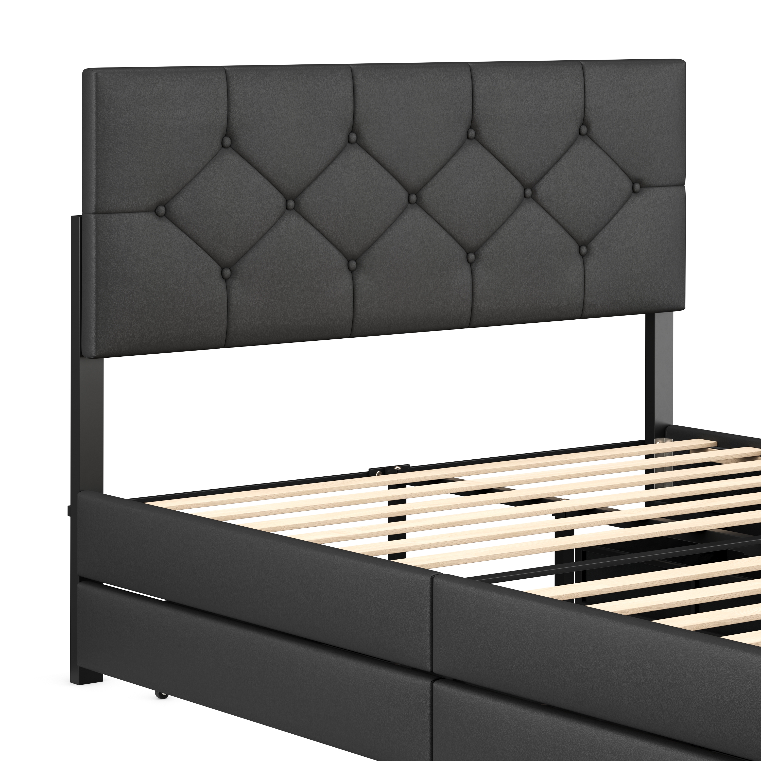 Lederbett RESTORA mit 4 Schubladen 140 x 200 cm schwarz | GONSER.CH