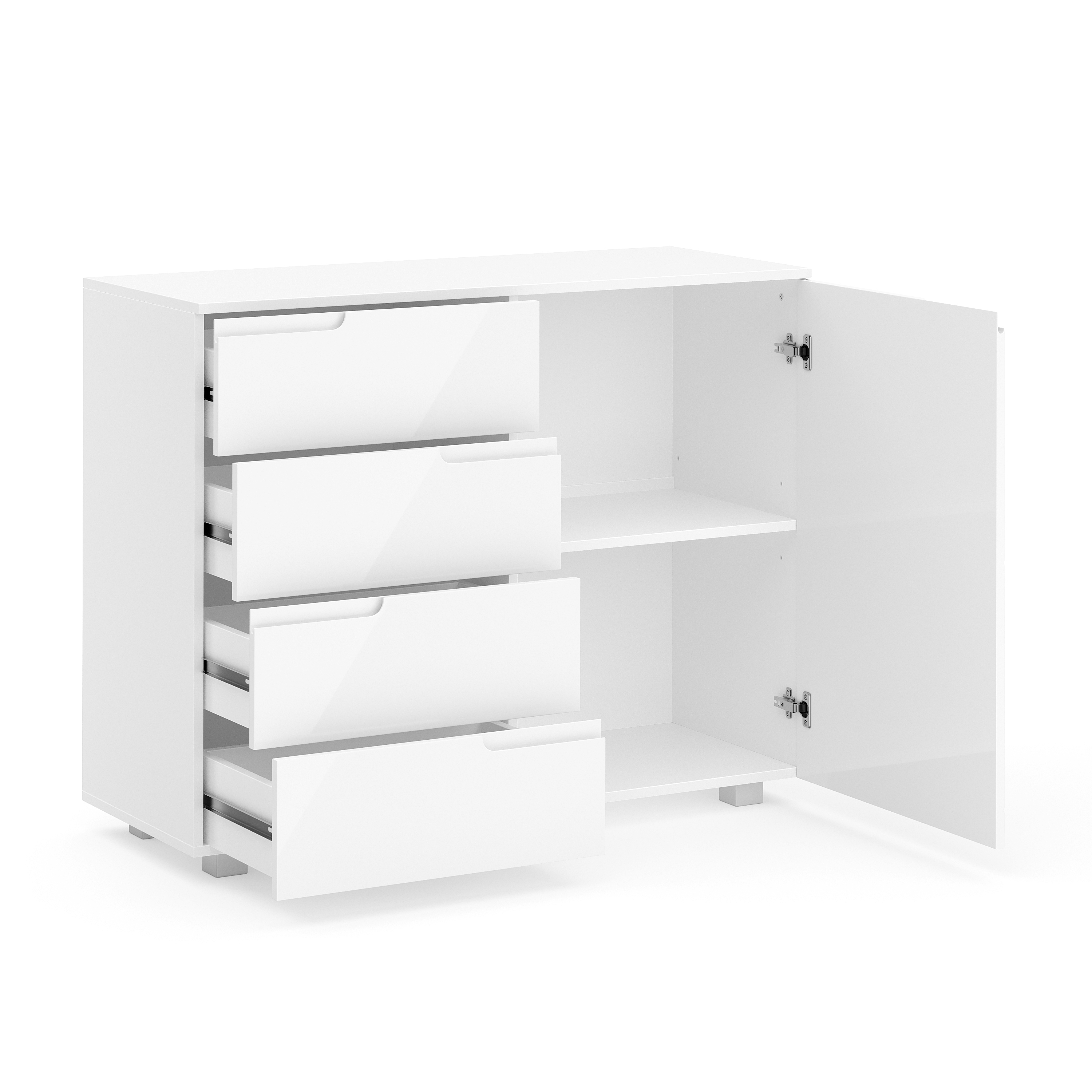 Sideboard AVILA 4 drawers and 1 door 100 x 80 cm white high gloss ...