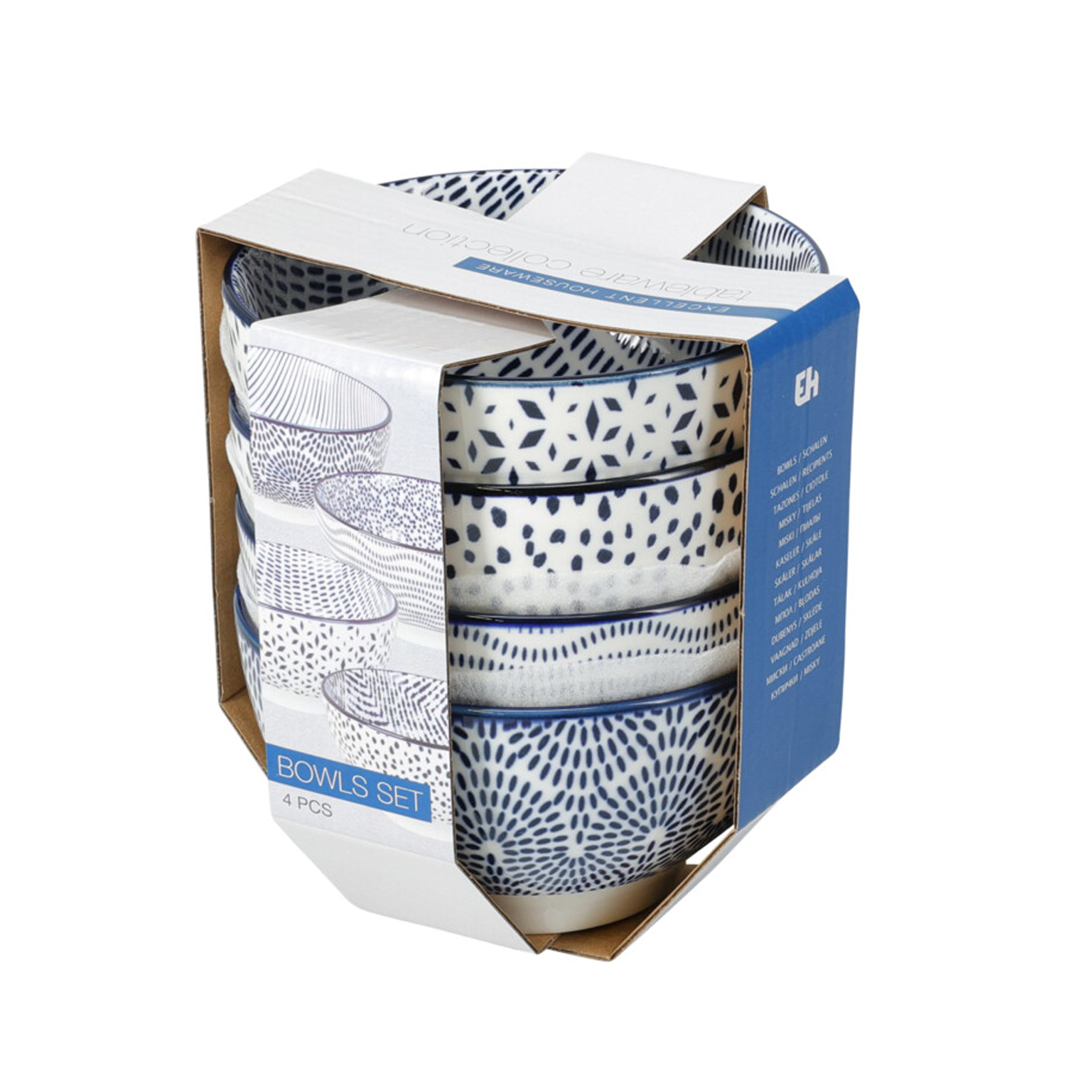 Ensemble de saladiers en porcelaine 890 ml 4 pcs blanc/bleu | Gonser.ch ...