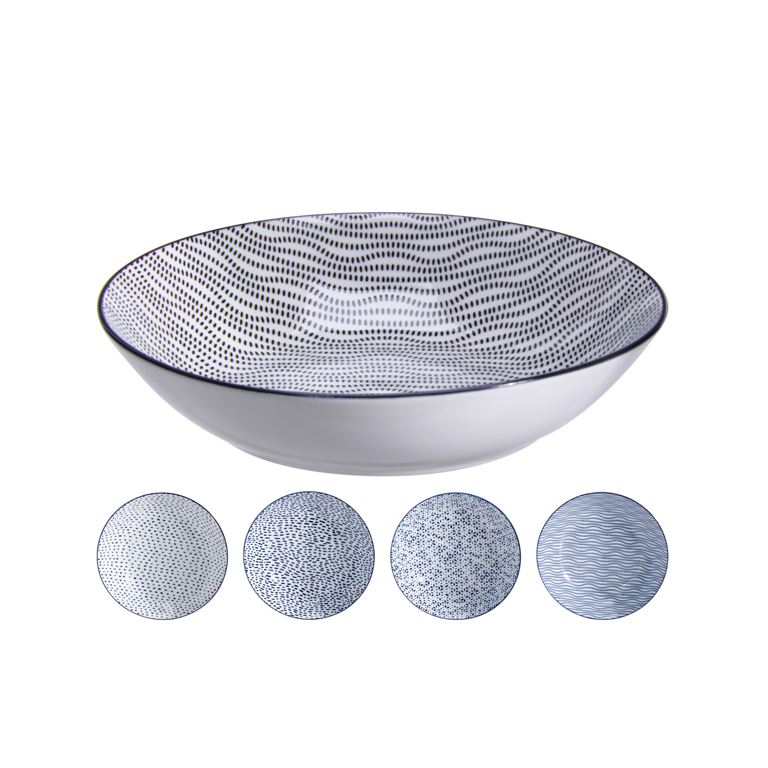 Ensemble d'assiettes à soupe en porcelaine 20 cm 4 pcs blanc/bleu ...