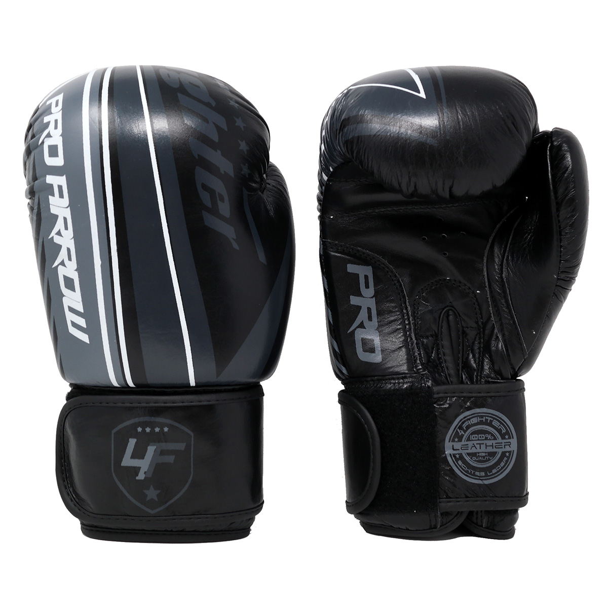 Pro Arrow Leder Boxhandschuh grau weiß schwarz | 4Fighter Kampfsportartikel