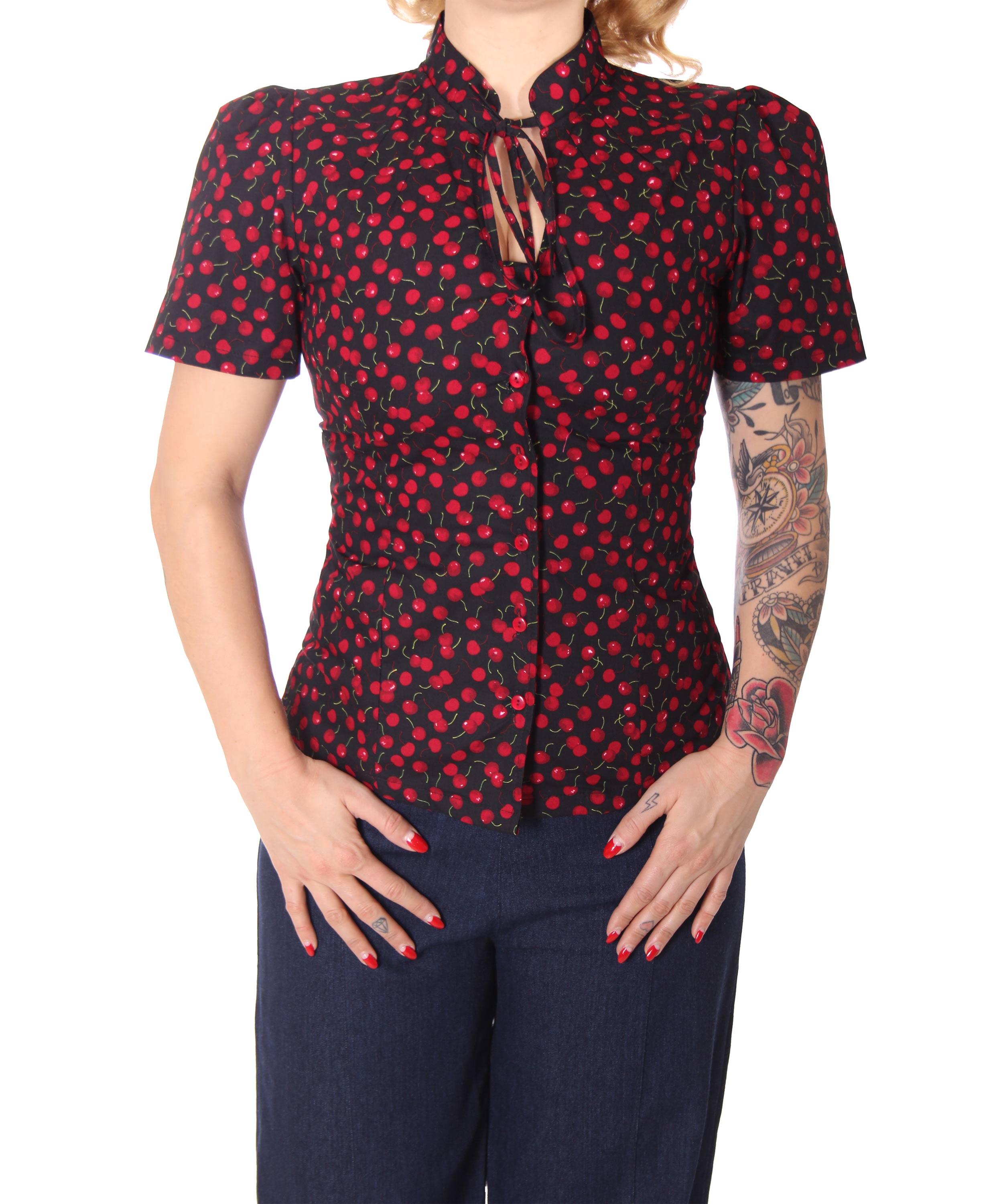 SugarShock Vilja Kirschen retro Keyhole Bluse | Suicide Glam