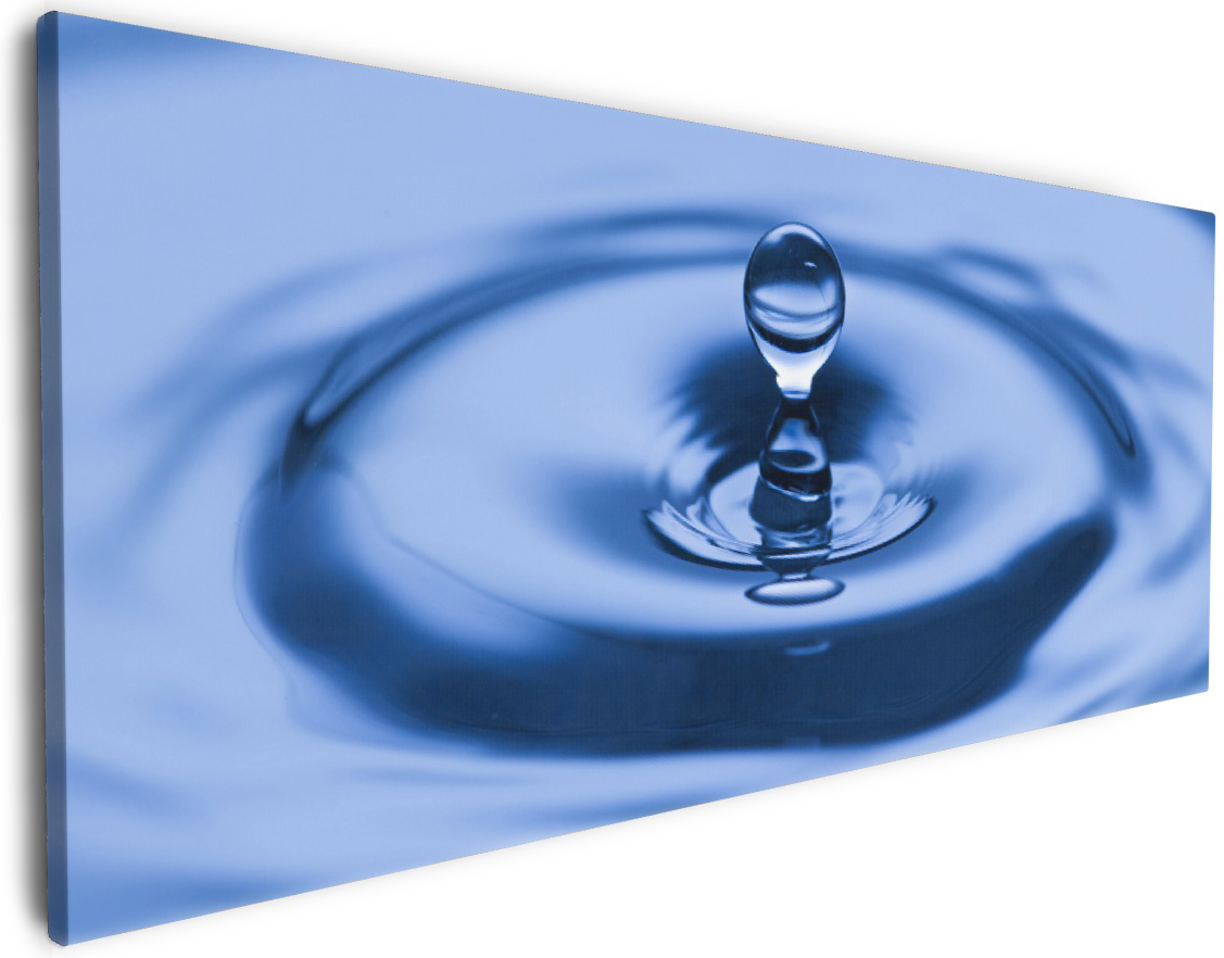 Leinwandbild Wassertropfen im blauen Wasser | Wallario.de