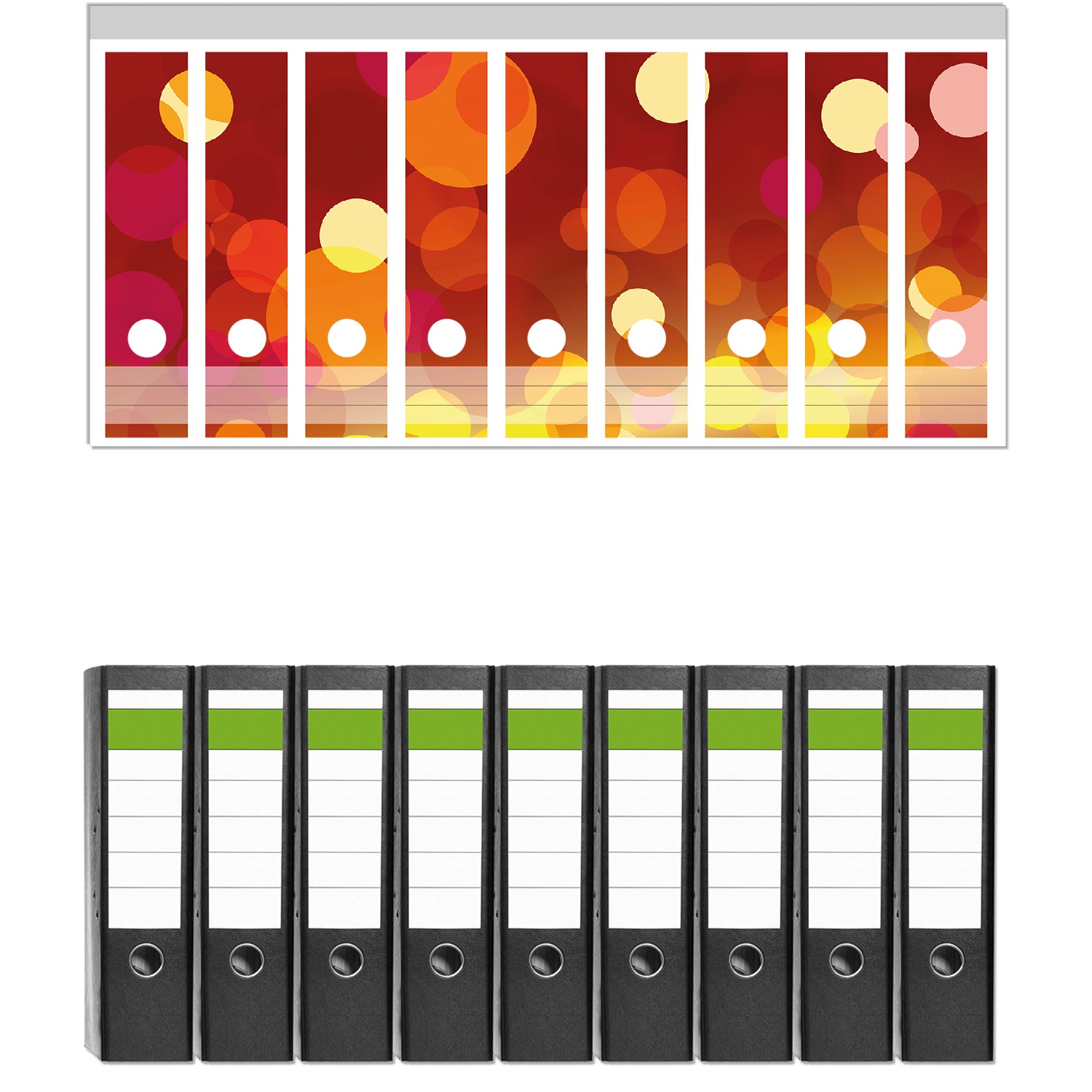 Ordnerrücken Sticker Rote gelbe und orange Kreise - harmonisches Muster ...