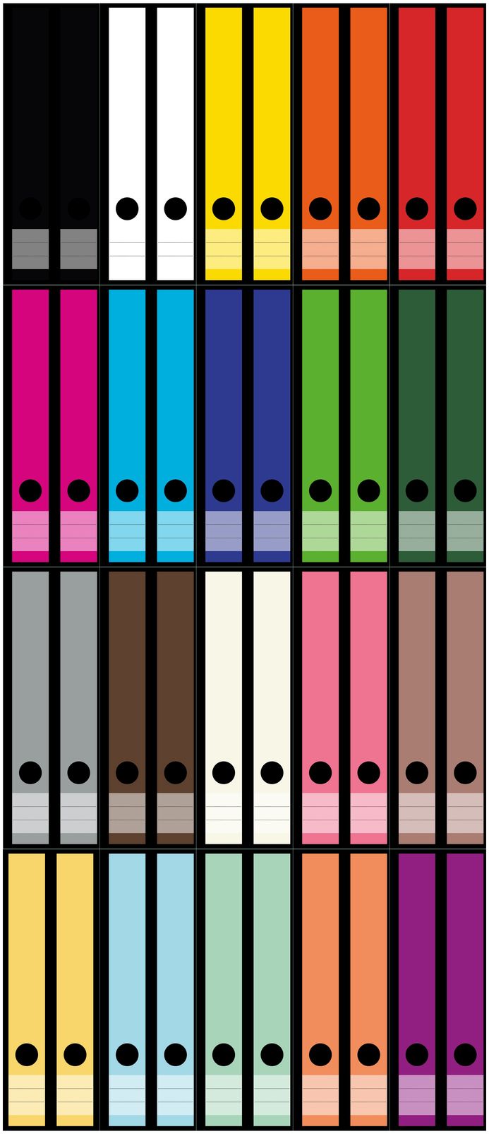 Ordnerrücken Sticker einfarbig für 8 schmale Ordner - verschiedene ...