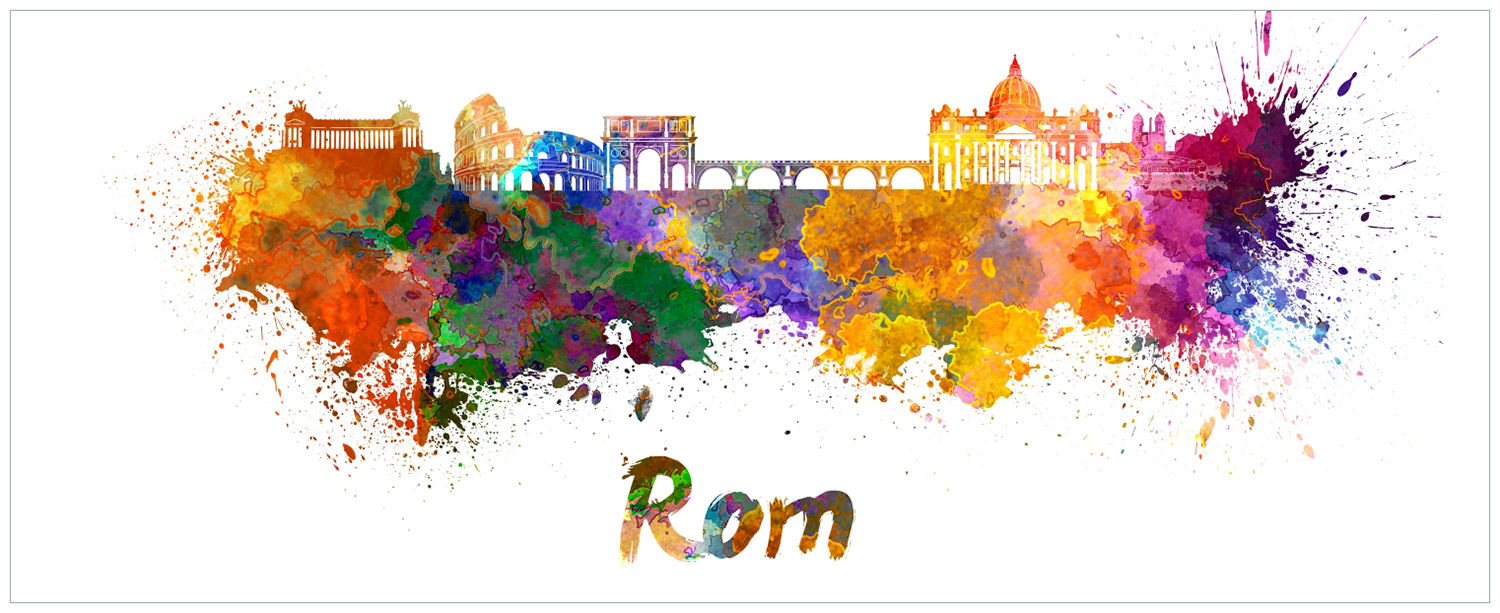 Selbstklebendes Poster Städte als Aquarell - Skyline von Rom | Wallario.de