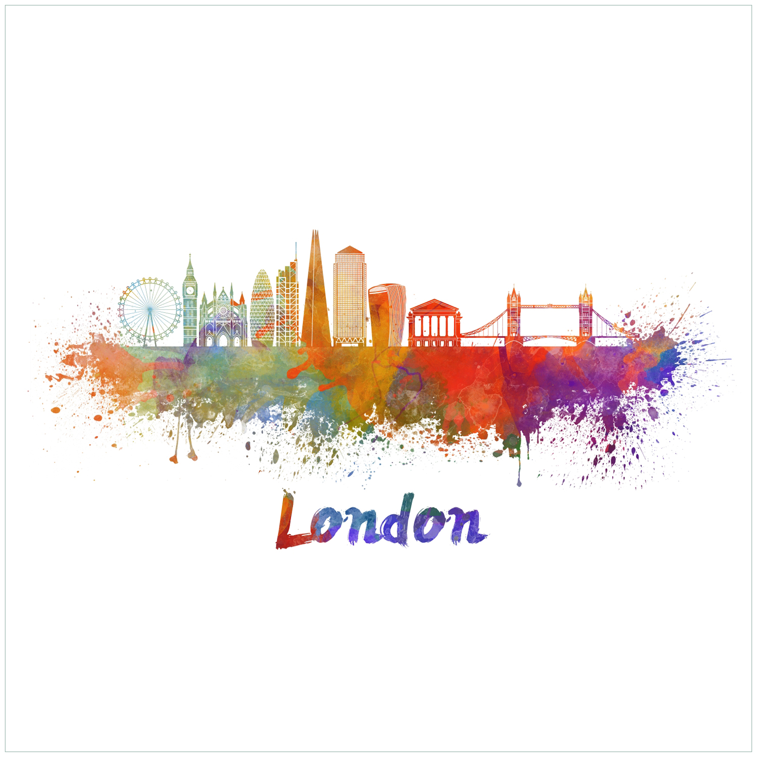 Wandbild aus Acryl Städte als Aquarell - Skyline von London | Wallario.de
