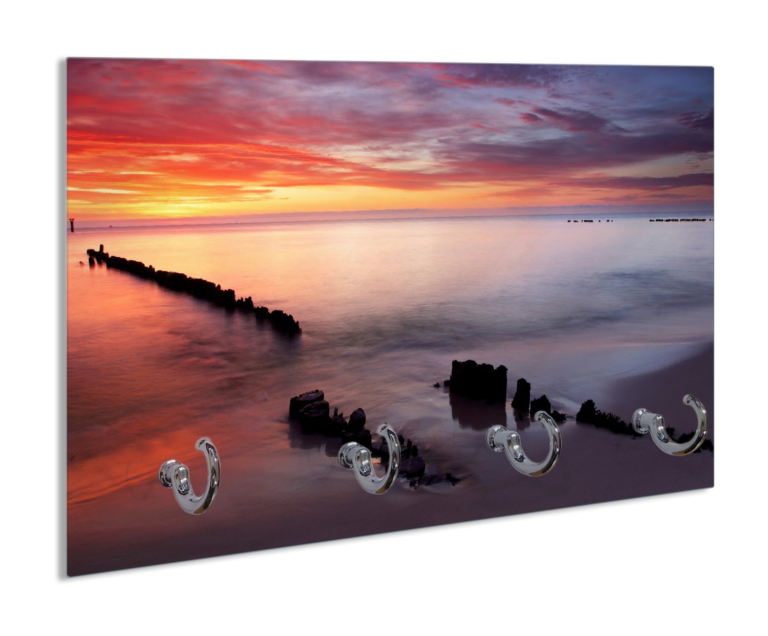 Schlüsselbrett Sandstrand im Sonnenuntergang - Roter Himmel | Wallario.de