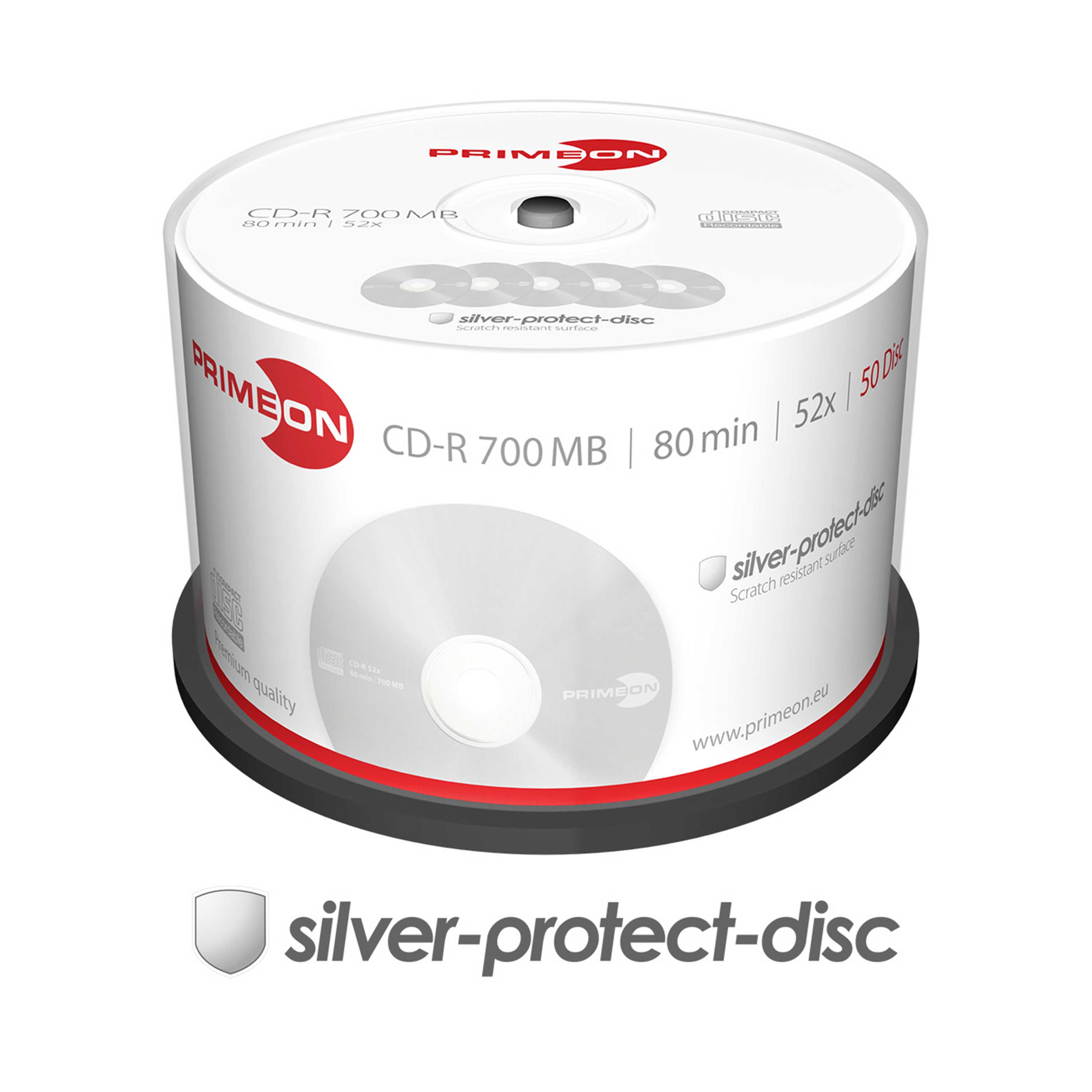 CD-R Primeon 2761102, 80Min/700MB/52x, silver-protect-disc, 50er ...