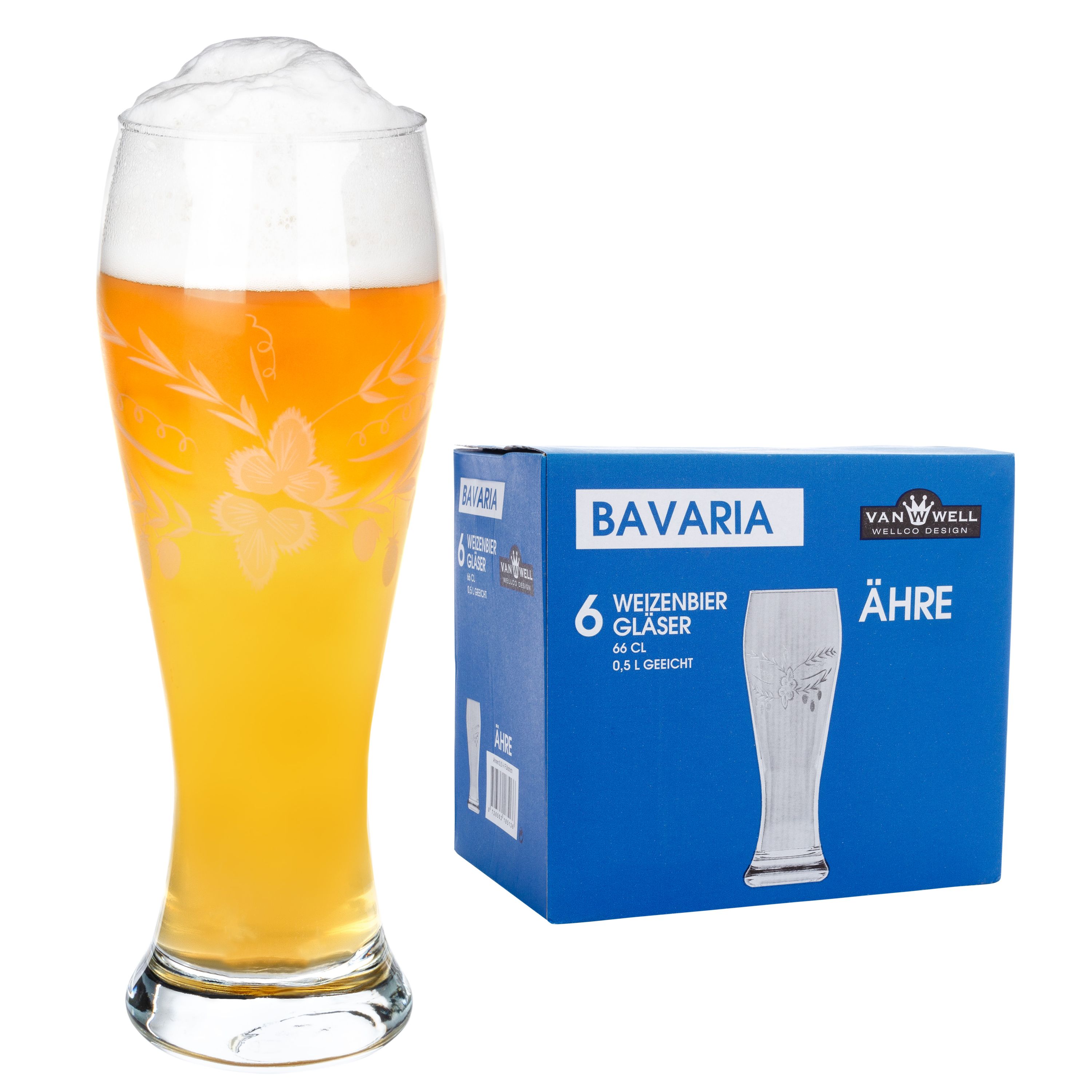 Weizenbiergläser 6er Set mit Ährendekor Glas Biergläser