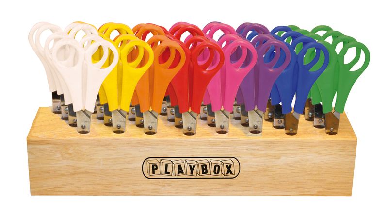 Scherenständer aus Holz, inkl. 32 Scheren | Elviras Bastelmaterial