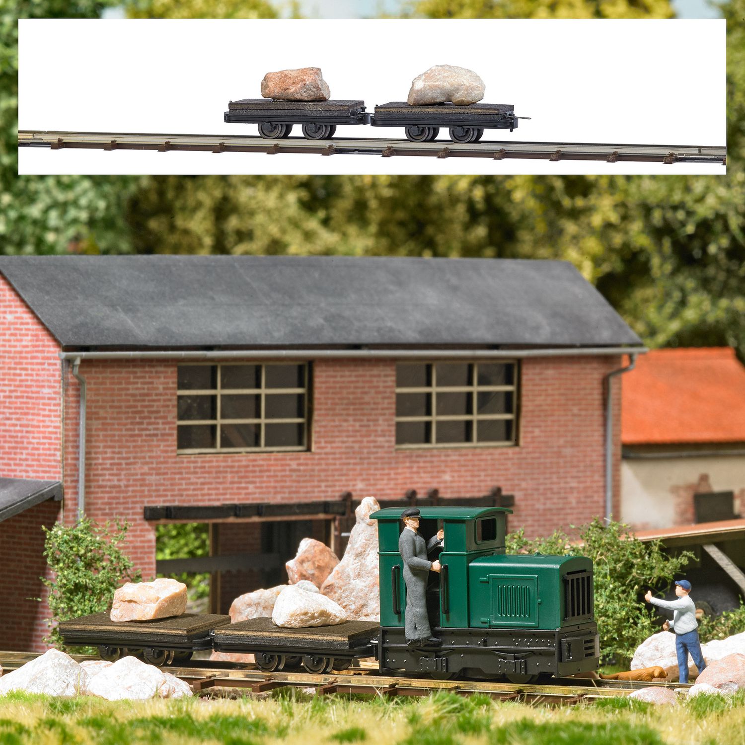 Busch H0 12235 Feldbahn-Wagen mit Felsbrocken / 2 Stück