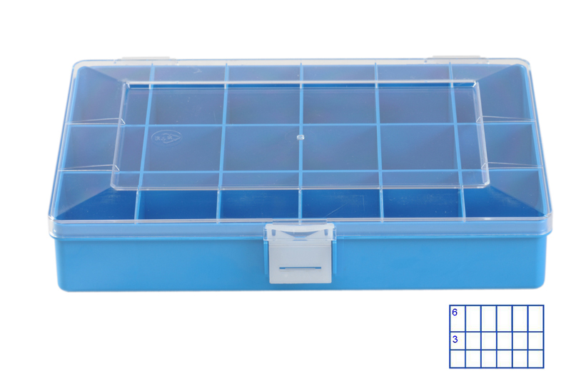 Sortimentskasten PS-Compact, 18 Fächer, blau, 1 Stk. | SICHTLAGERBOX