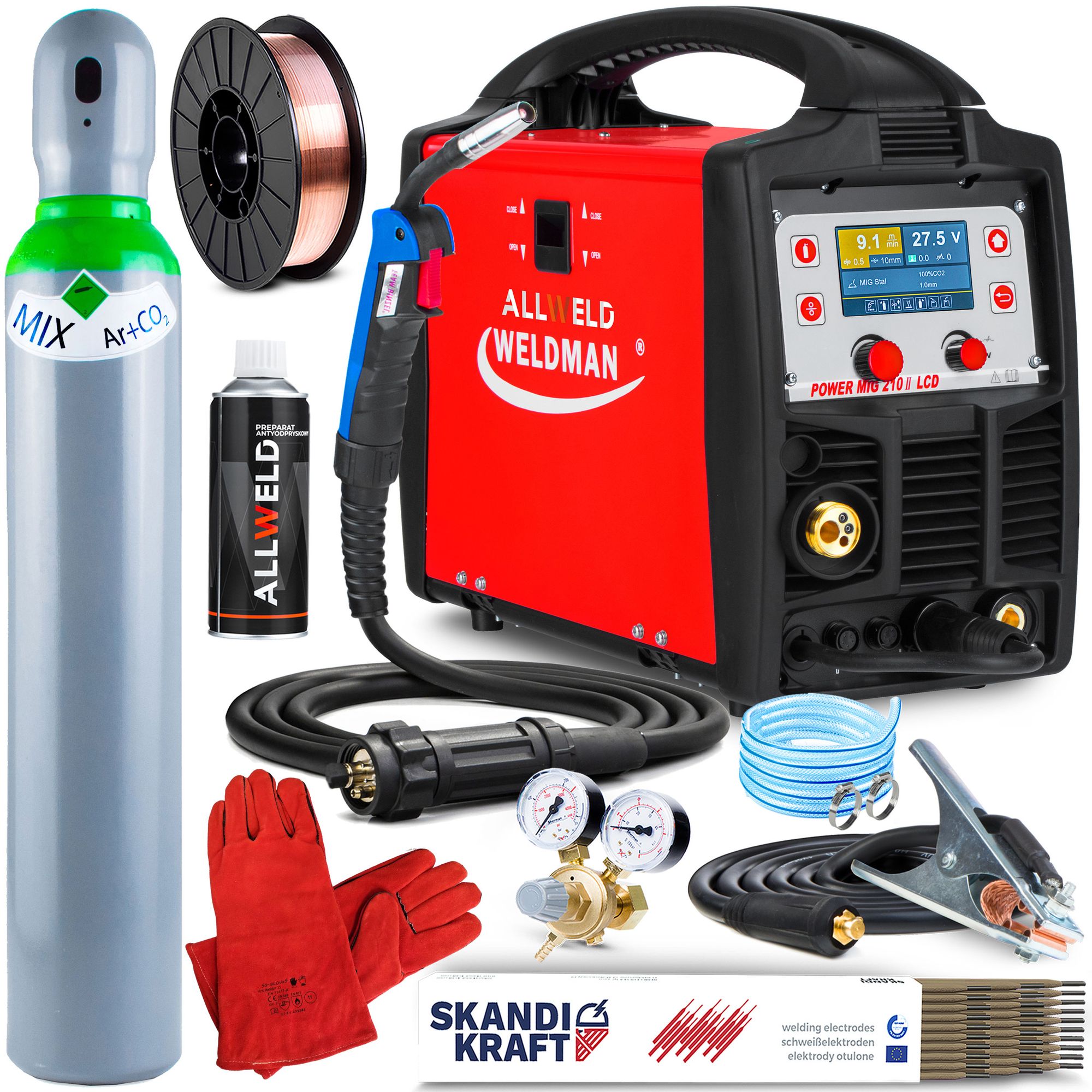 WELDMAN POWER MIG 210 LCD Schweißgerät MIG MAG MMA WIG 230V 50Hz 200A ...