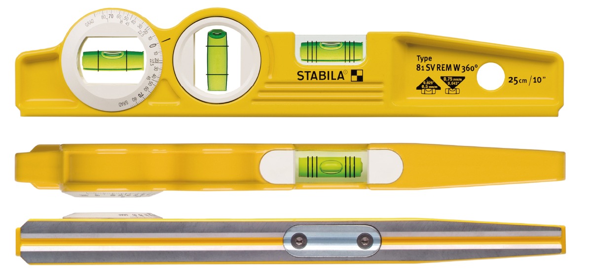 Stabila Wasserwaage Type 81 SV REM W360 Torpedo, 25 cm