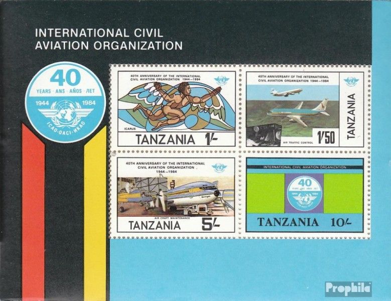 Tanzania Bloque 38 (edición completa) nuevo 1984 Aviación Civil (oaci)