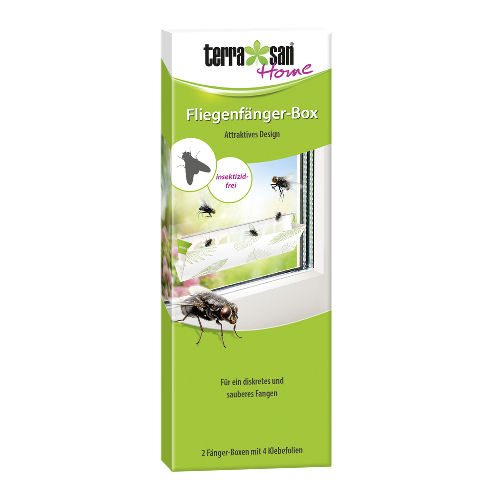 TERRASAN HOME® Fliegenfänger-Box, 2 Fallen + 2 Klebeflächen | Oleandershop