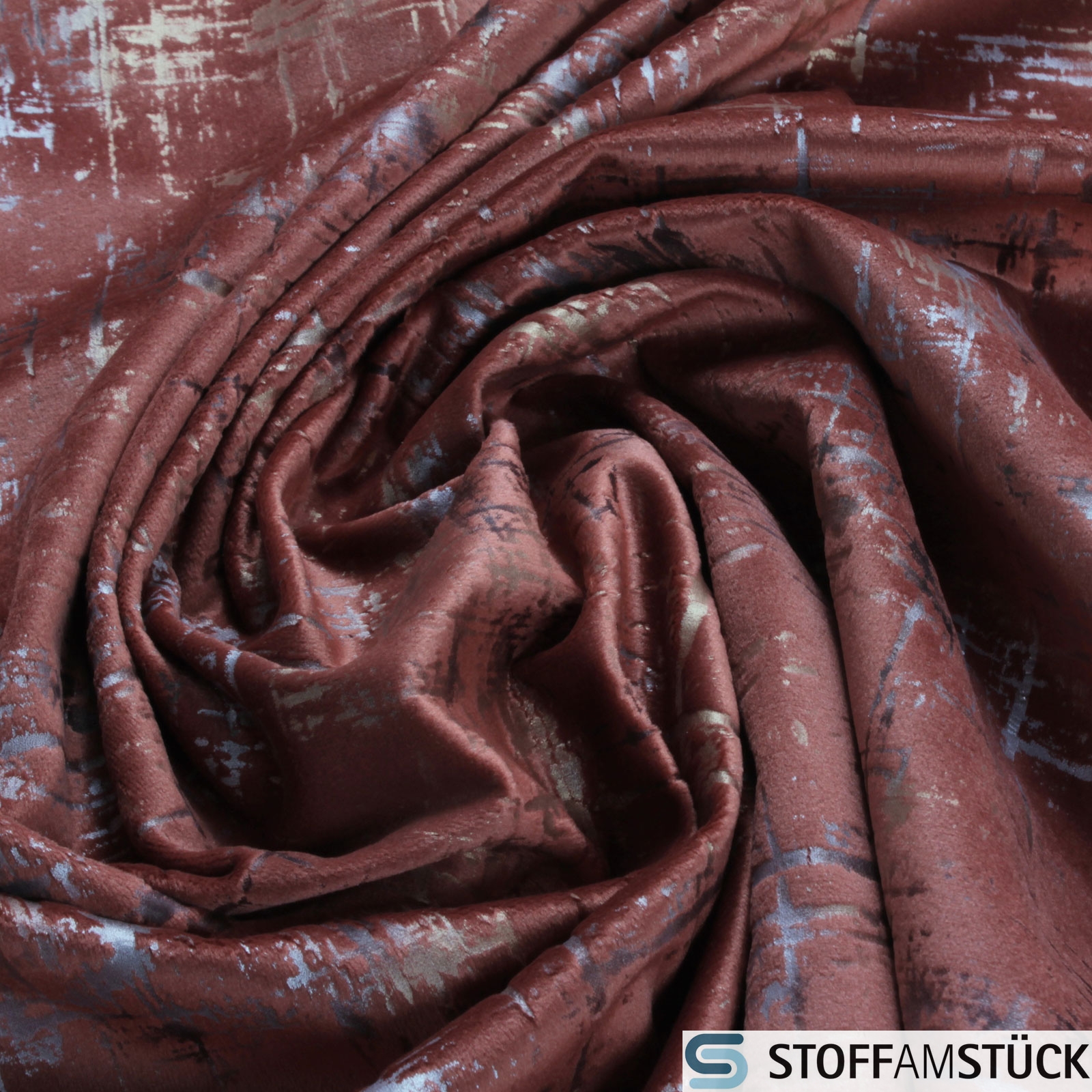 Polyester Samt terrracotta Vintage metallic gold silber | Stoff am Stück