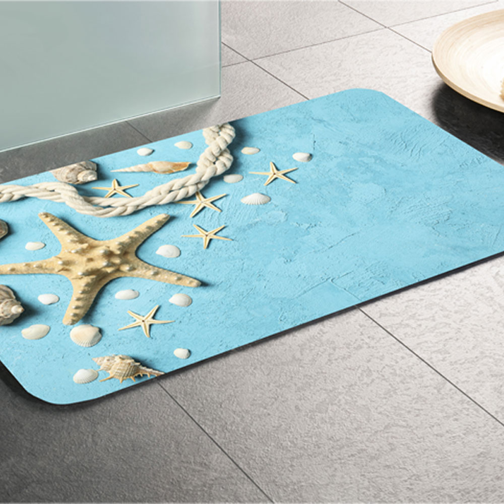 Santosini Weichschaum Badematte Eckig, ca. 50 x 80 cm - Seestern/Muscheln/Aqua