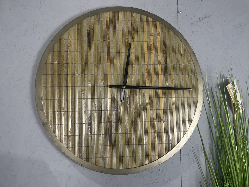 PTMD Wanduhr Ferine Ø 56cm messing Rattan Metall rund Uhr | plentyShop LTS
